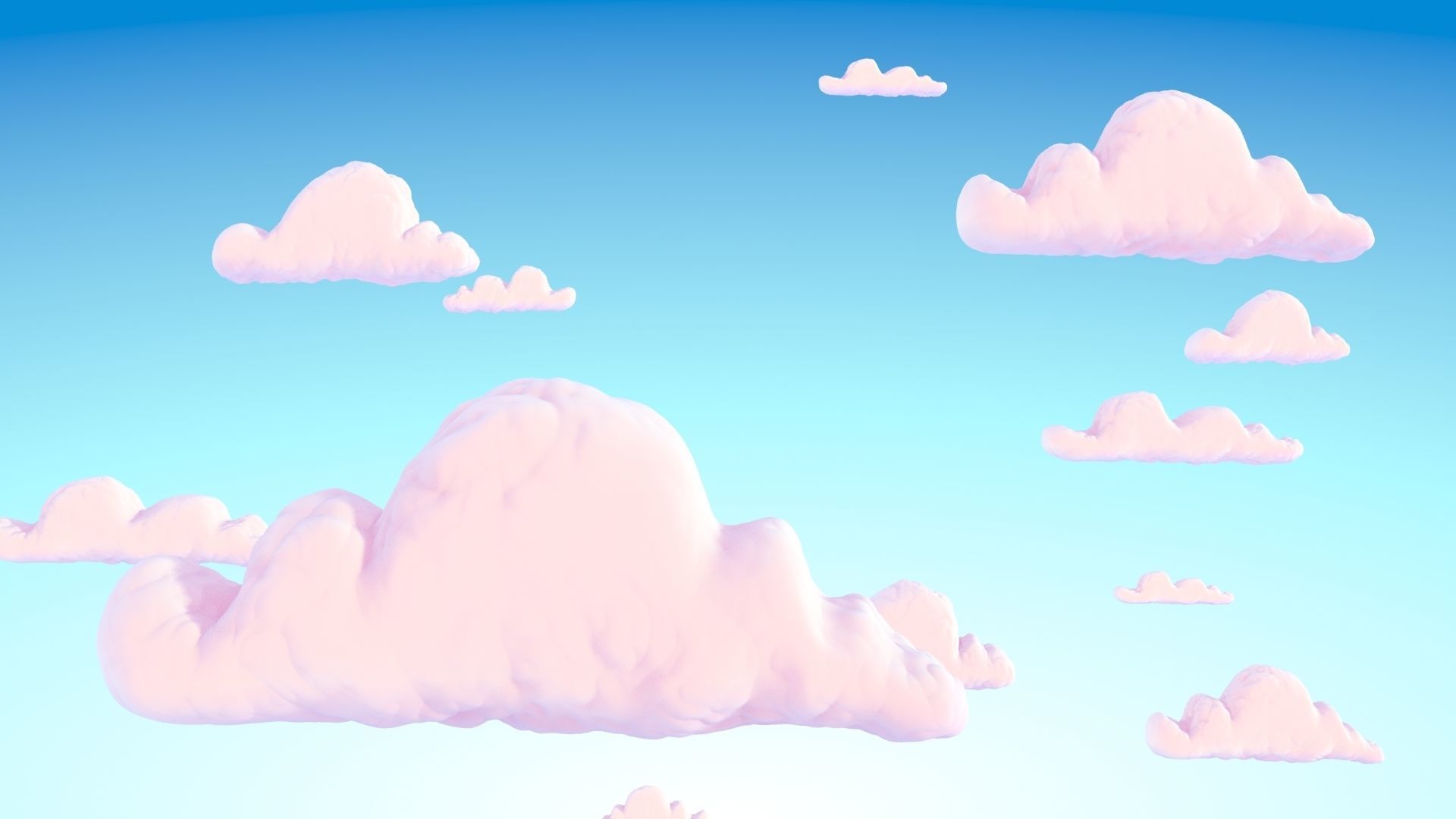 3D model Toony toon cartoon clouds set painted lowpoly game VR / AR ...
