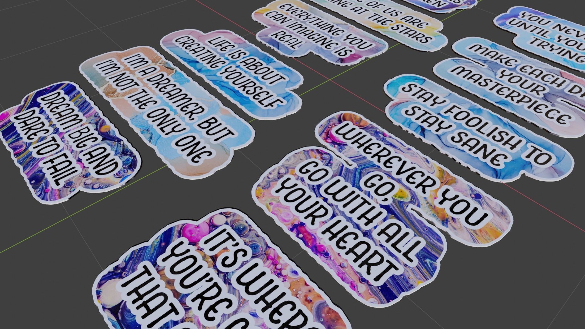 Texture 3D inspirational quotes stickers with textures decals VR / AR ...