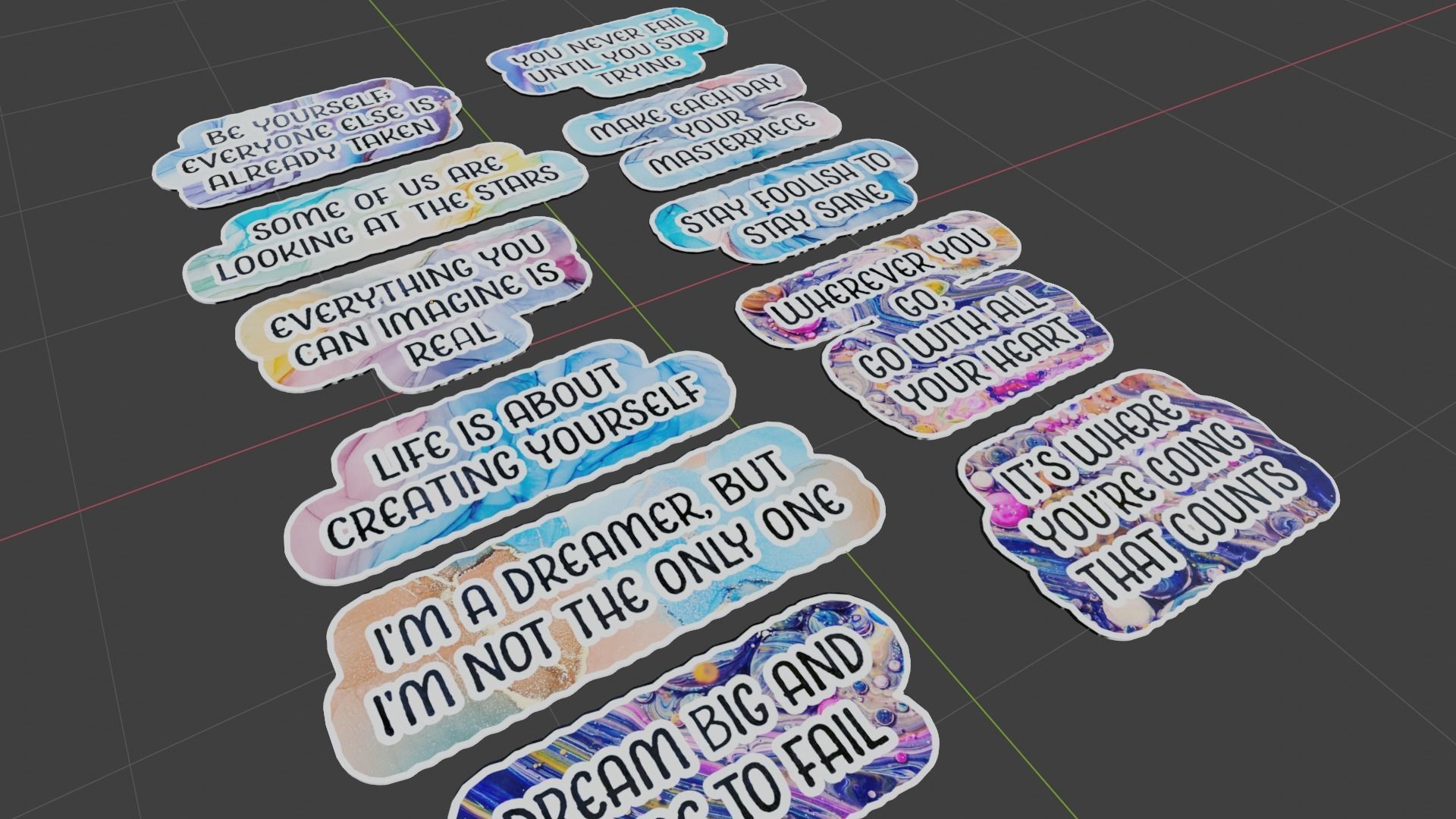 Texture 3D inspirational quotes stickers with textures decals VR / AR ...