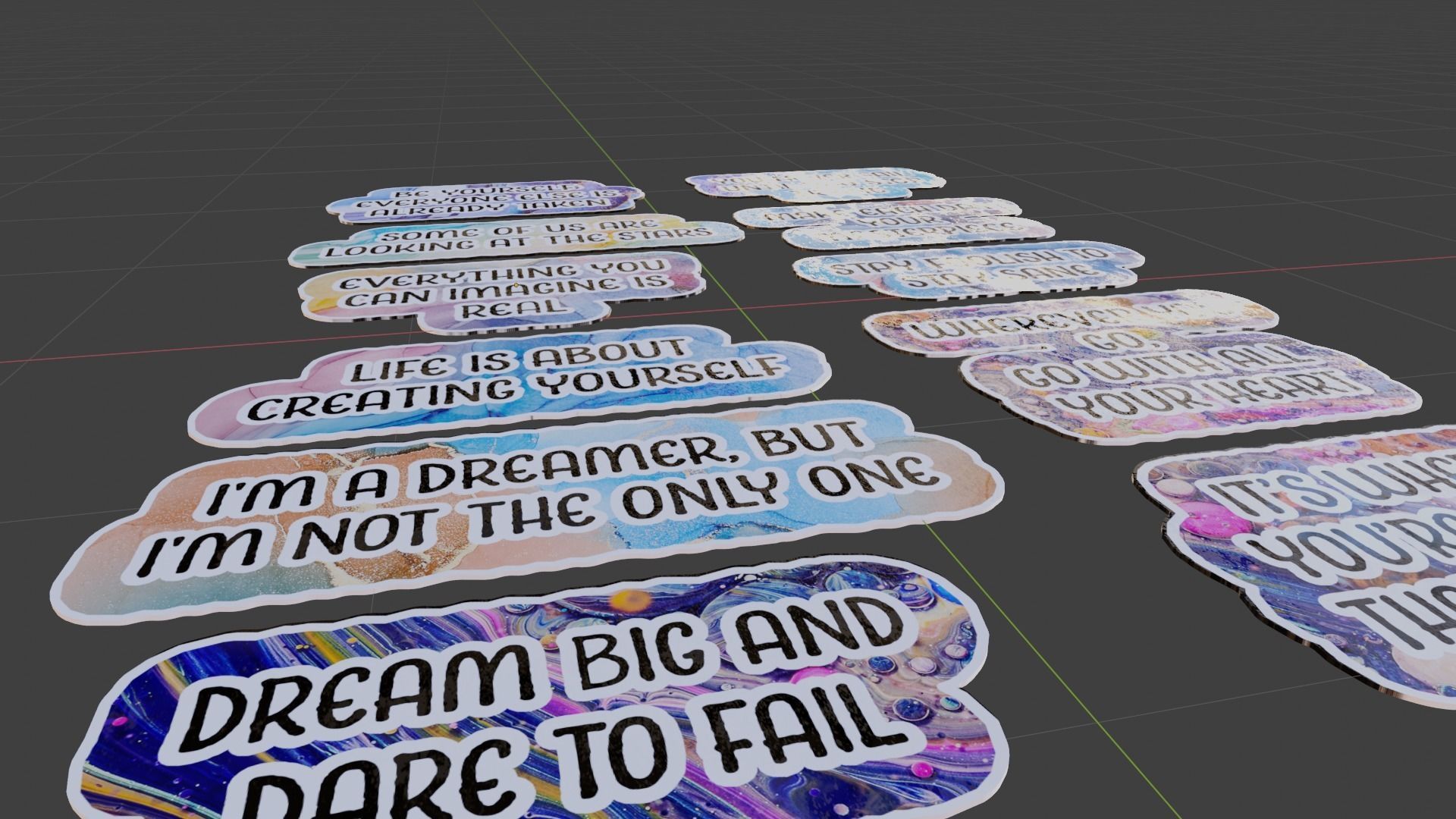 Texture 3D inspirational quotes stickers with textures decals VR / AR ...