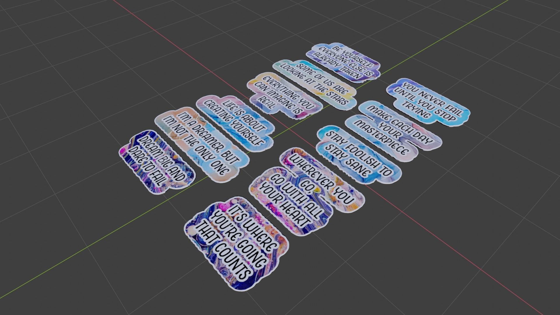 Texture 3D inspirational quotes stickers with textures decals VR / AR ...