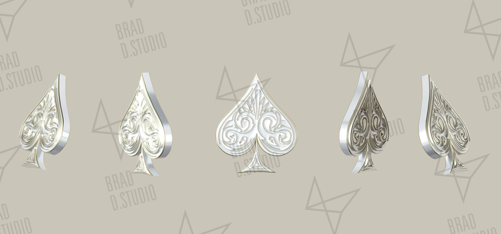 Playing Cards Symbols Pro Vector Spade Platinum and Golden 3D model ...