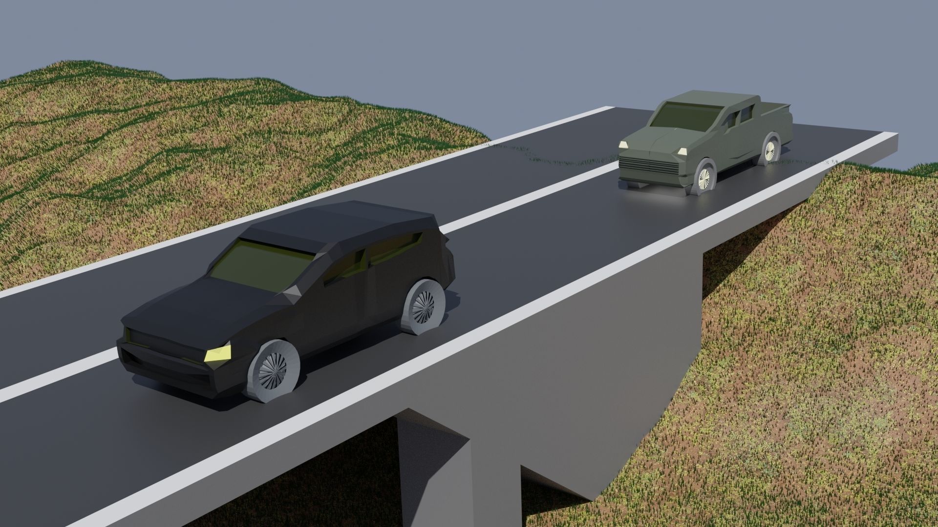 3D model Roadway with 4 cars low poly model VR / AR / low-poly | CGTrader