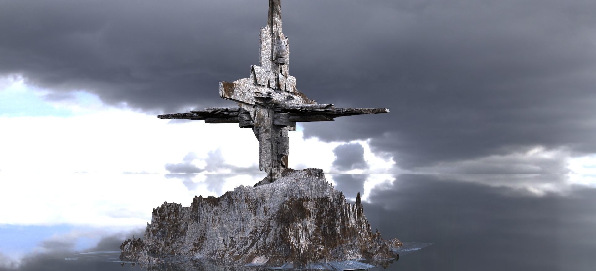 Military Alien Ship cut into mountain 3D model | CGTrader