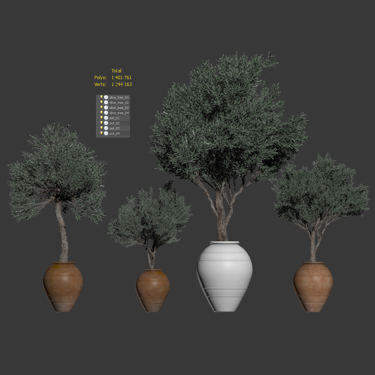 Olive Trees In Clay Pots - 4 Models 3D model | CGTrader