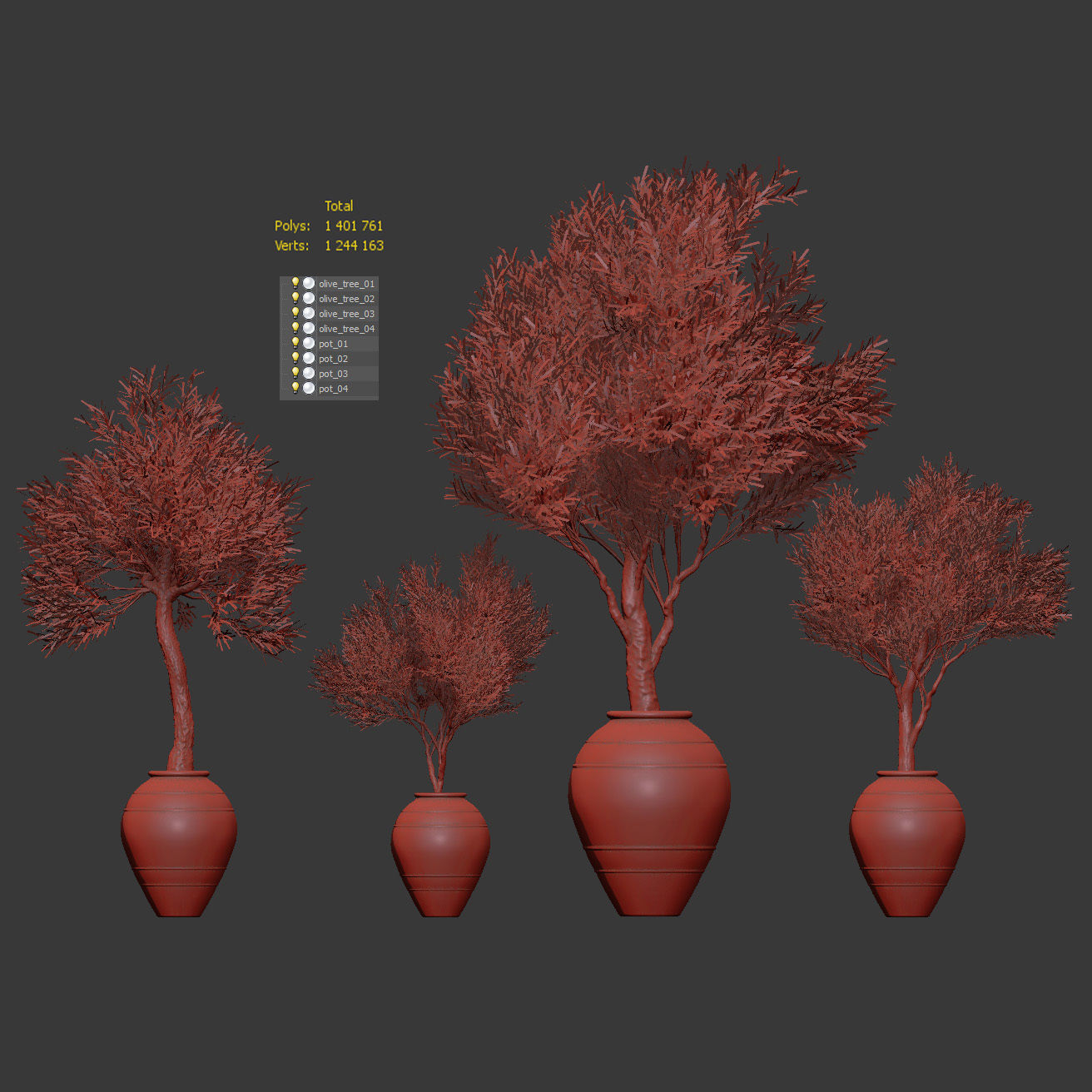 Olive Trees In Clay Pots - 4 Models 3D model | CGTrader