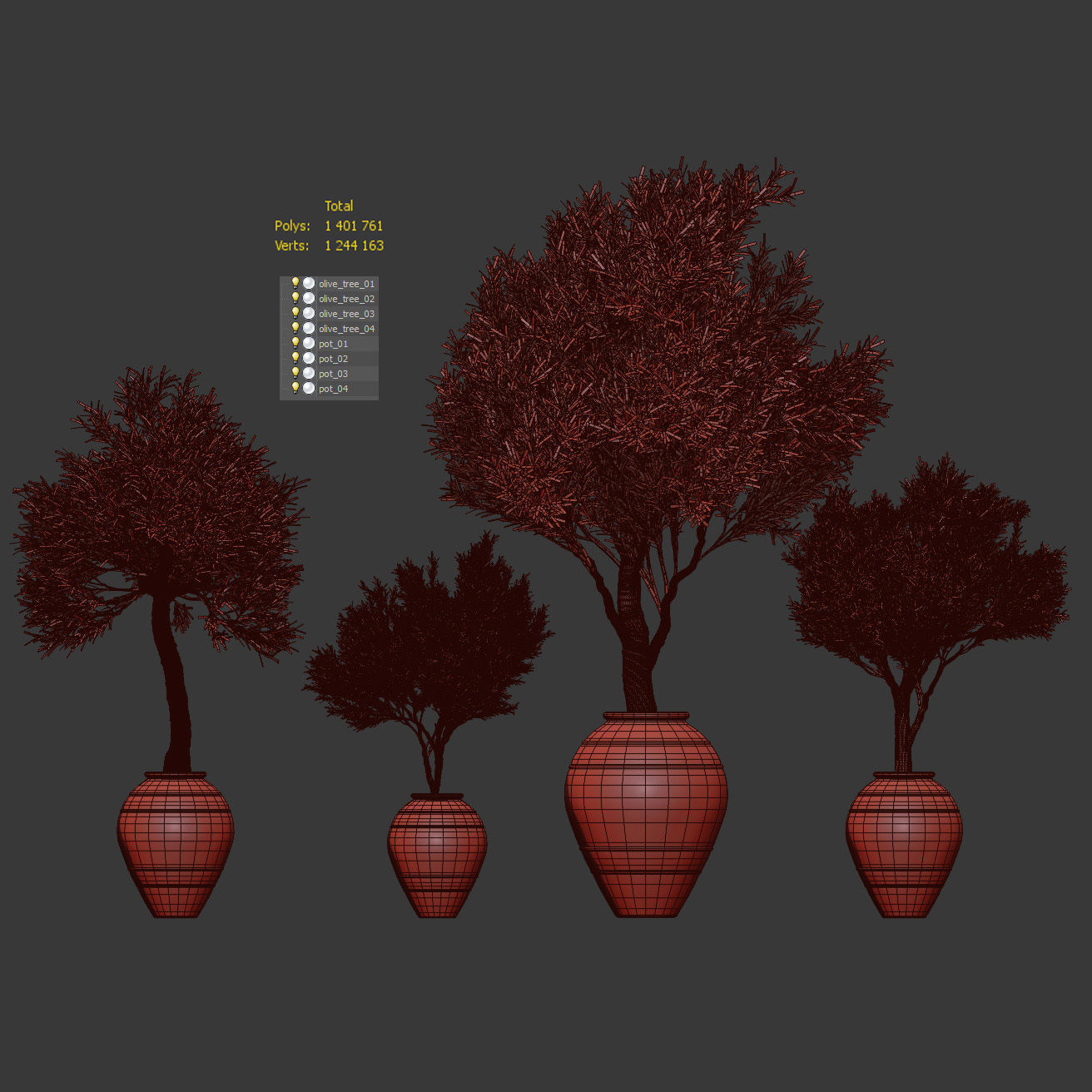 Olive Trees In Clay Pots - 4 Models 3D model | CGTrader