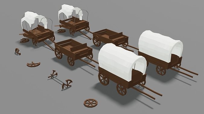 3D model Wagon And Wheels Lowpoly Pack VR / AR / low-poly | CGTrader