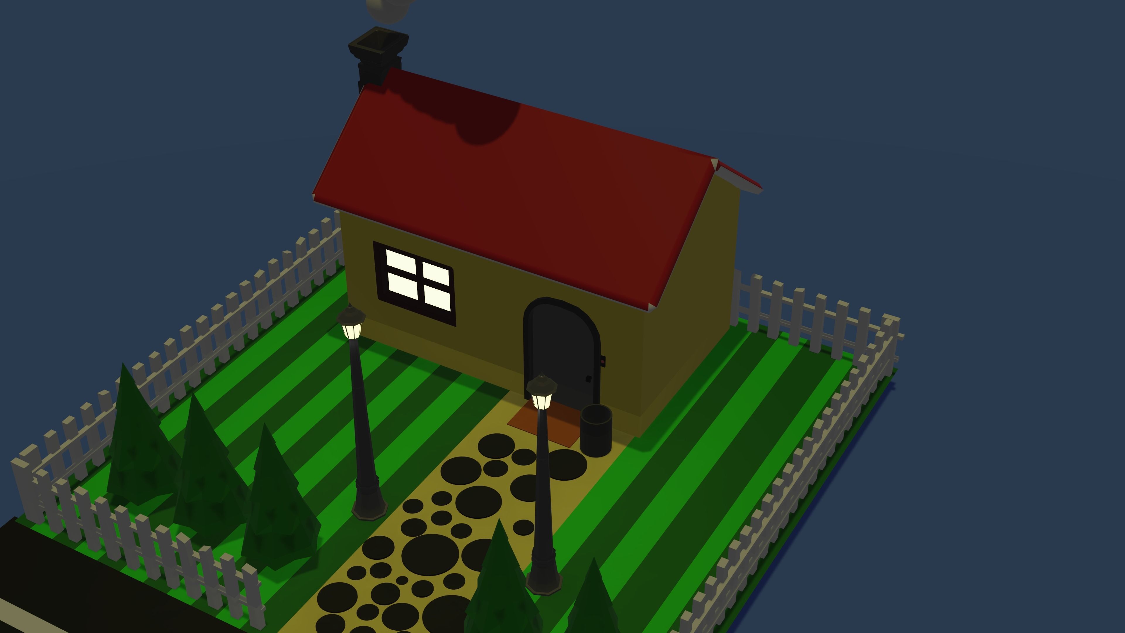 House low poly at night with smoke free VR / AR / low-poly 3D model ...