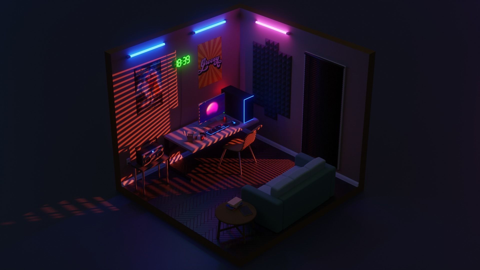 3D model Isometric Gaming room 3 VR / AR / low-poly | CGTrader