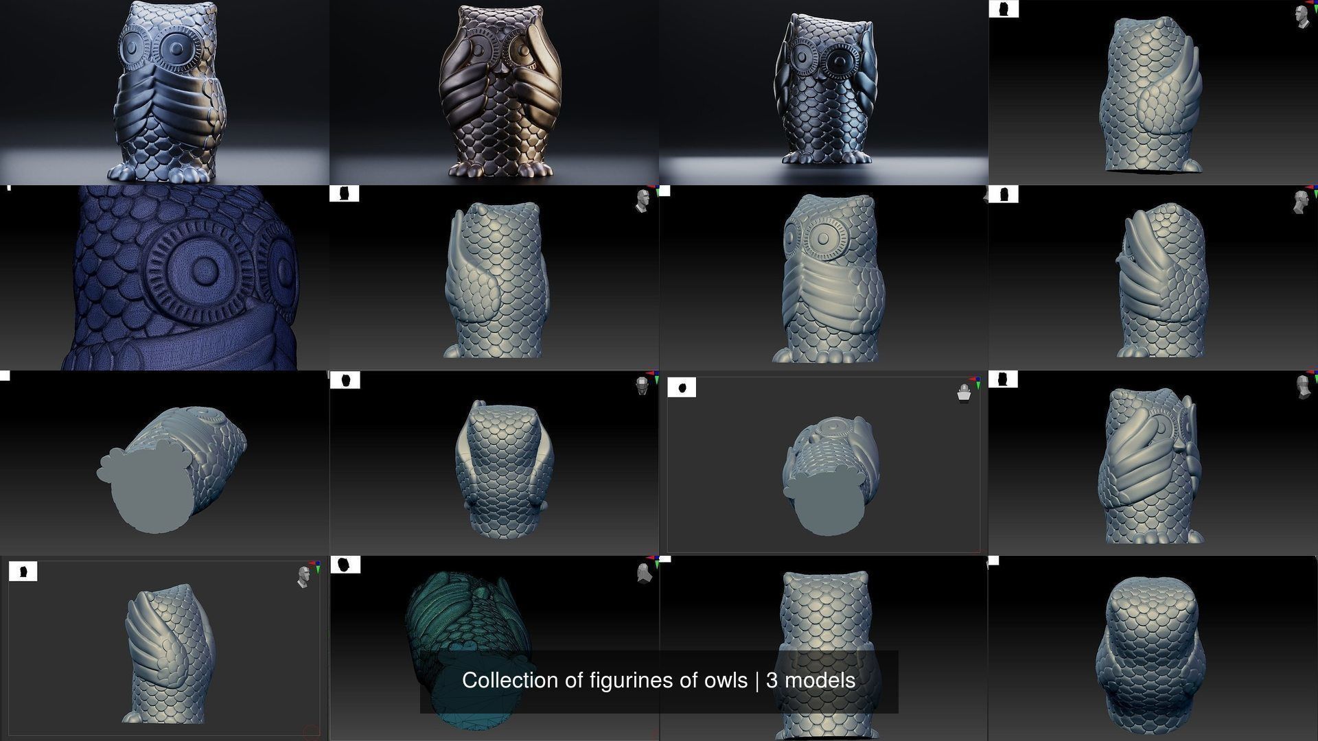 Collection of figurines of owls | CGTrader