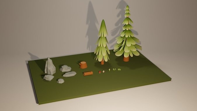 Forest set of trees and rocks free VR / AR / low-poly 3D model | CGTrader