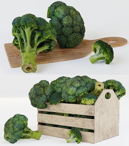 Broccoli in the box and broccoli on the board 3D model | CGTrader