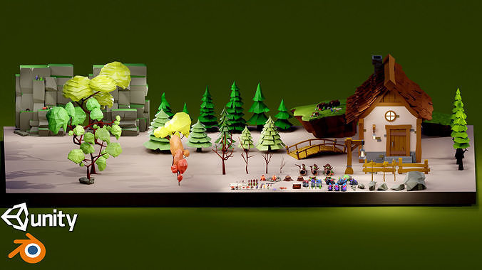 3D model LowPoly fantasy forest pack VR / AR / low-poly | CGTrader