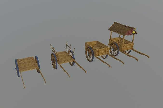 3D model Stylized Low Poly Handpainted Cart pack VR / AR / low-poly ...