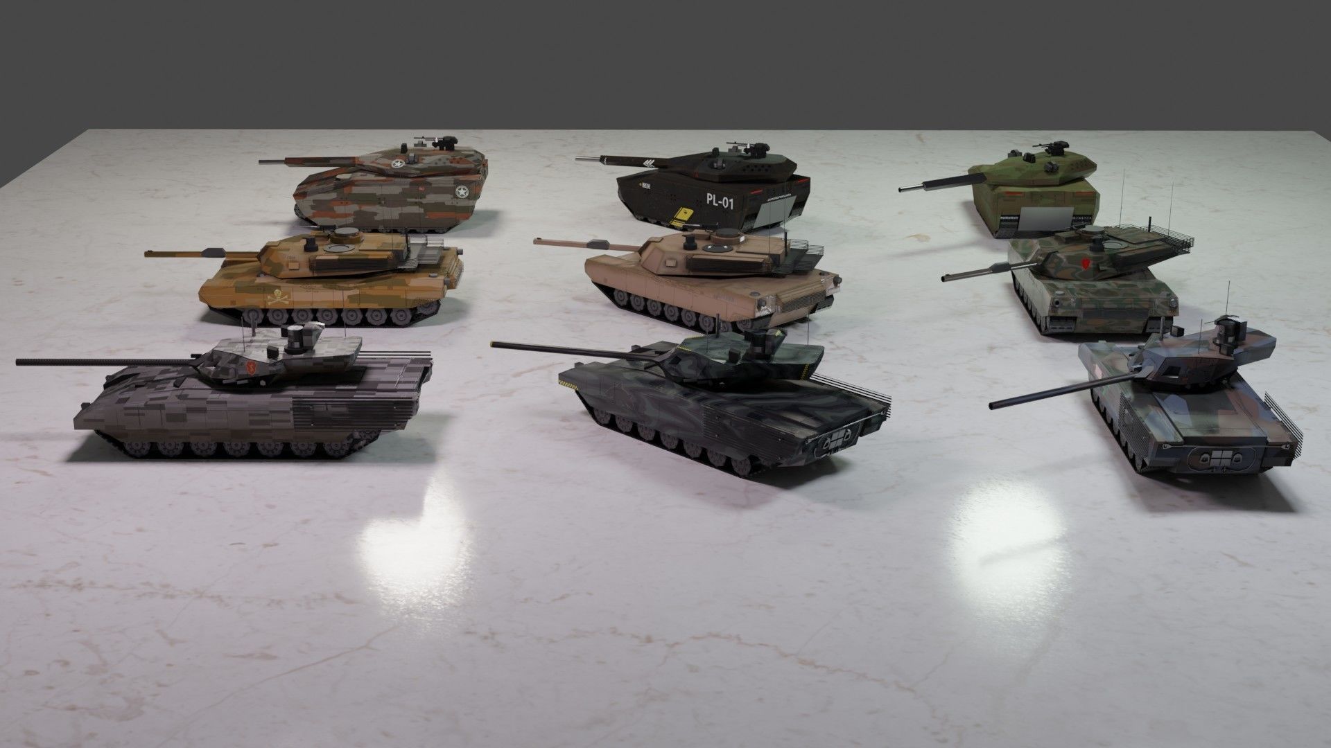 3D model Modern tanks lowpoly set A - 3 x 3 VR / AR / low-poly | CGTrader