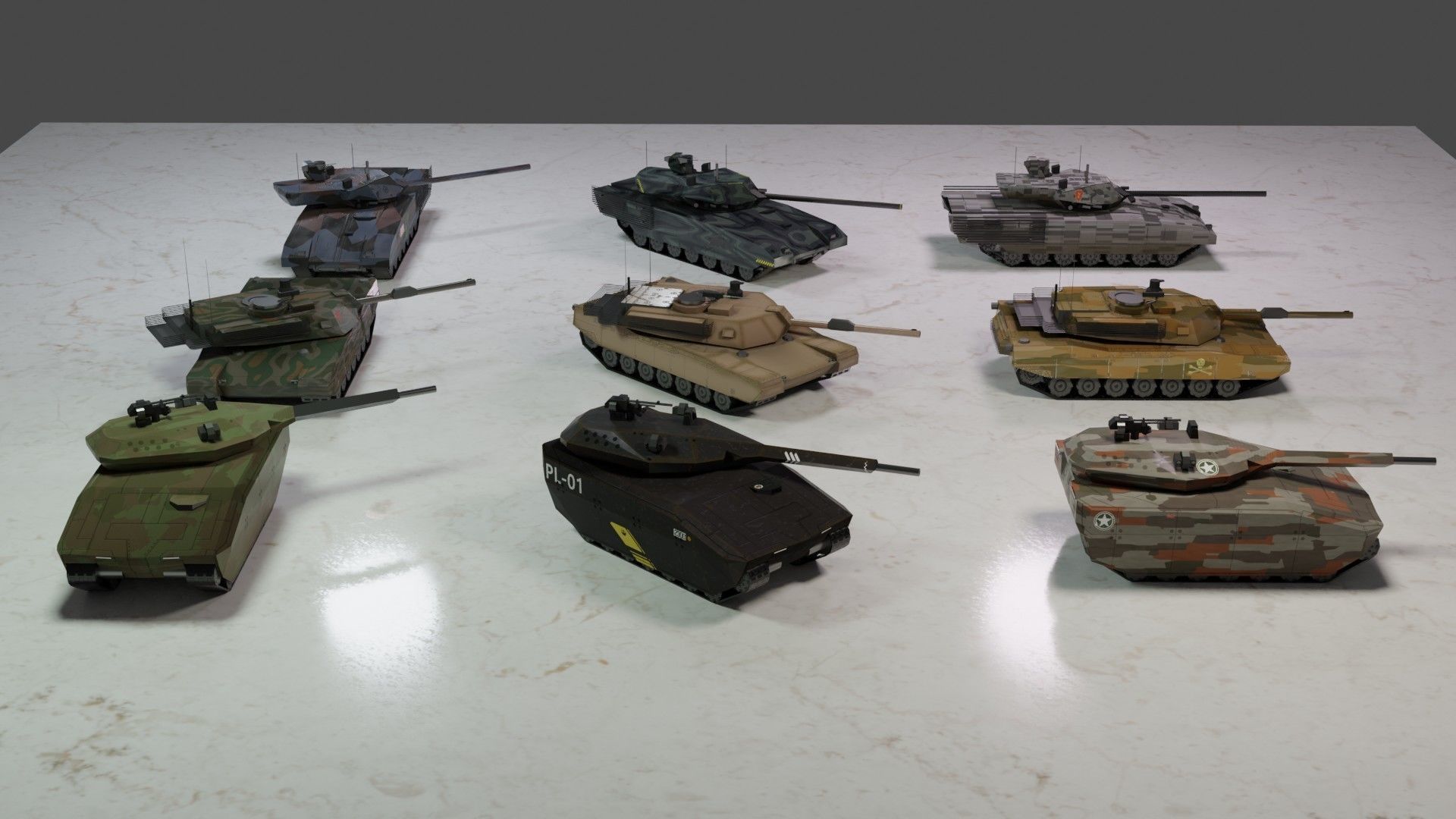 3D model Modern tanks lowpoly set A - 3 x 3 VR / AR / low-poly | CGTrader