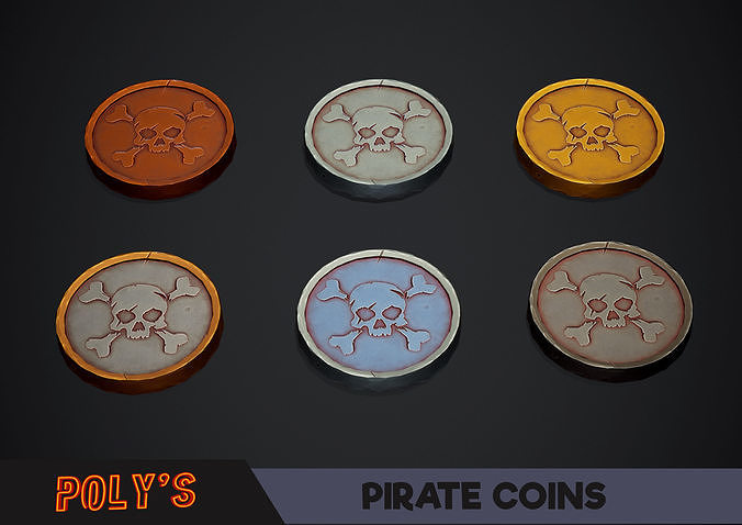 3D model Coins - Pirate Coins with Skulls - Stylized VR / AR / low-poly ...