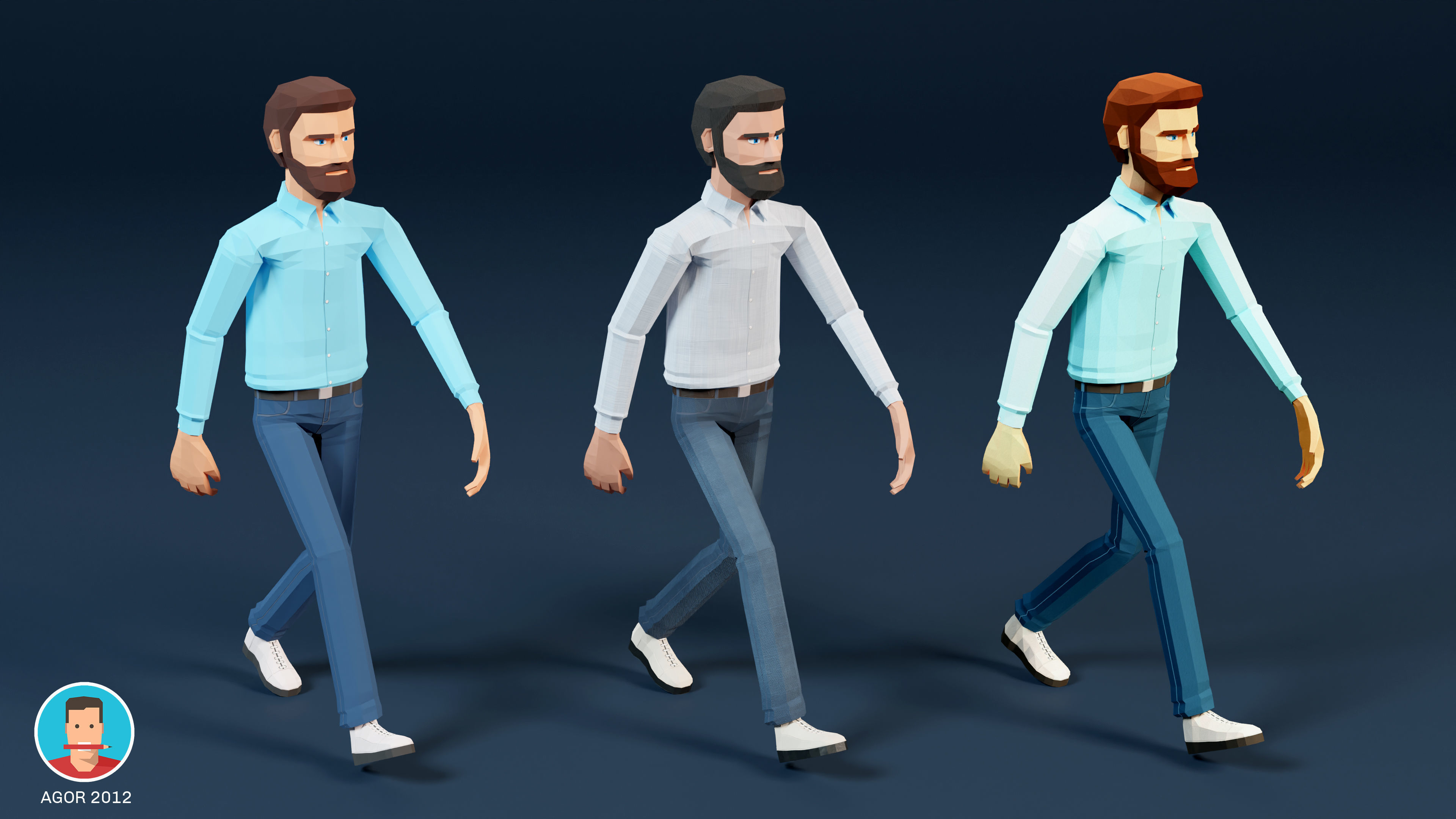 Low Poly Bearded Man free VR / AR / low-poly 3D model animated rigged ...