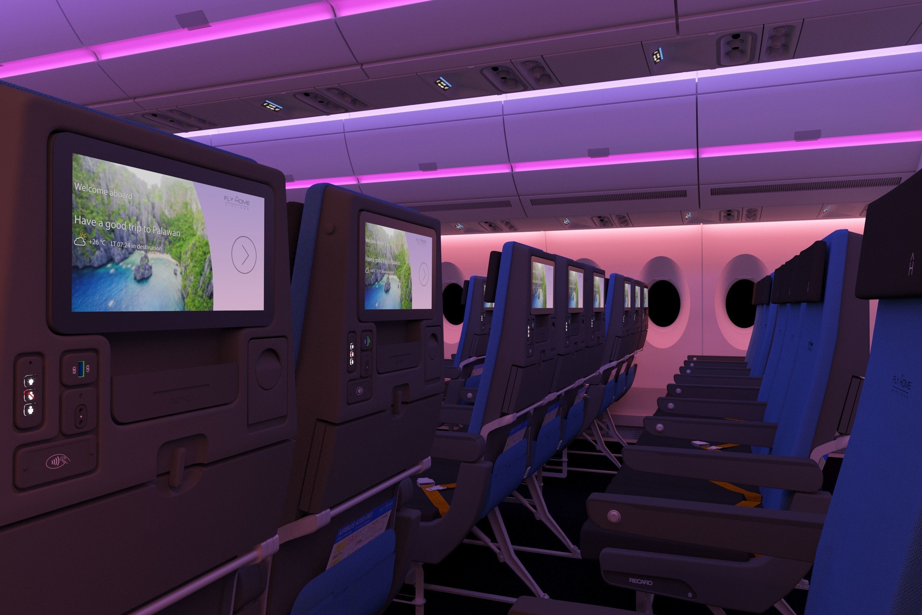 Airbus A350 cabin with RECARO seats 3D model | CGTrader