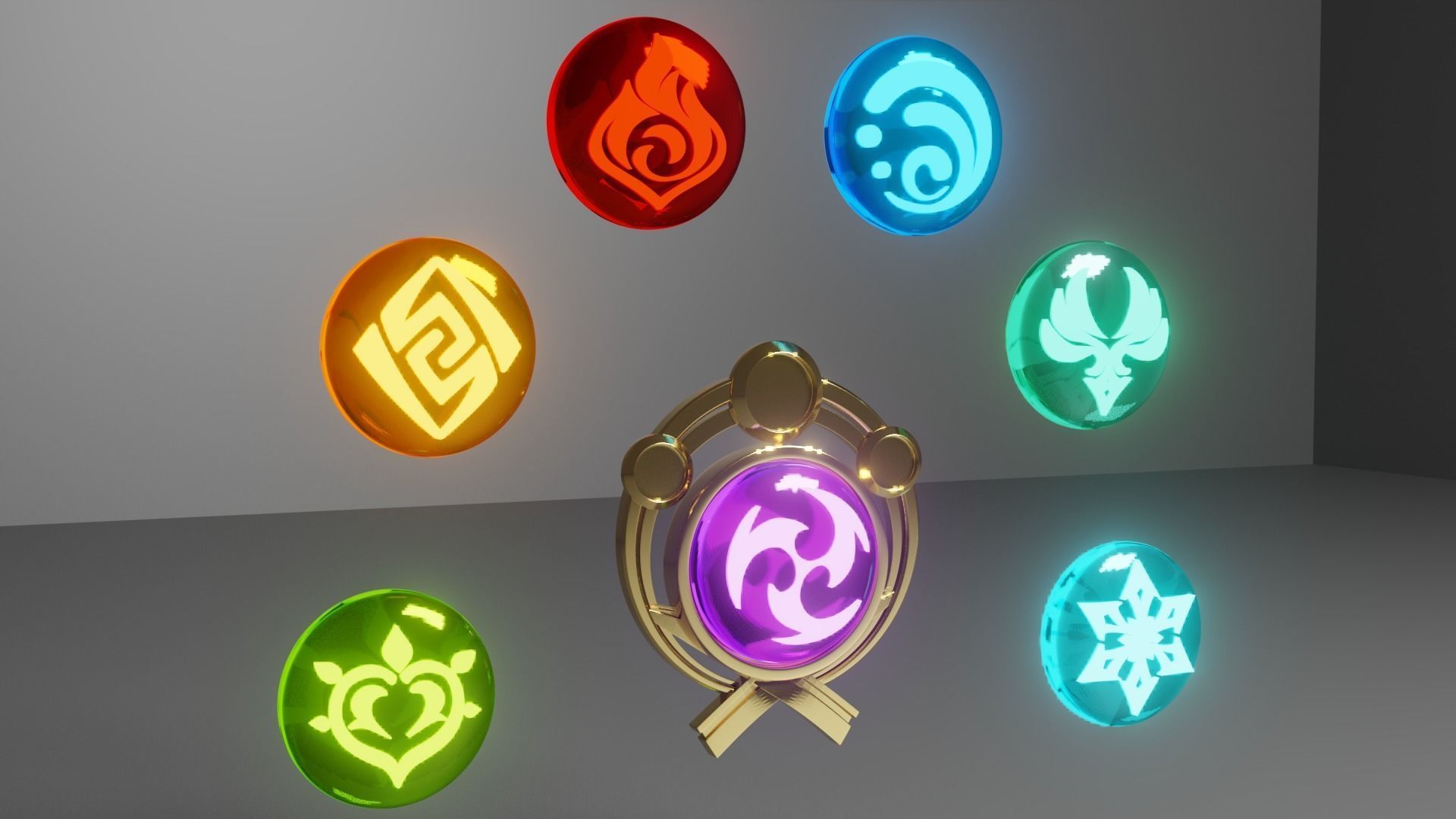 Inazuma Vision Set - Genshin Impact - Vision Frame and 7 Stone 3D model ...