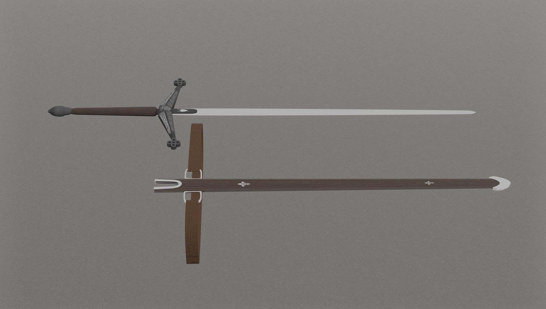 3D model Claymore Irish two-handed swordwith his sheath VR / AR / low ...