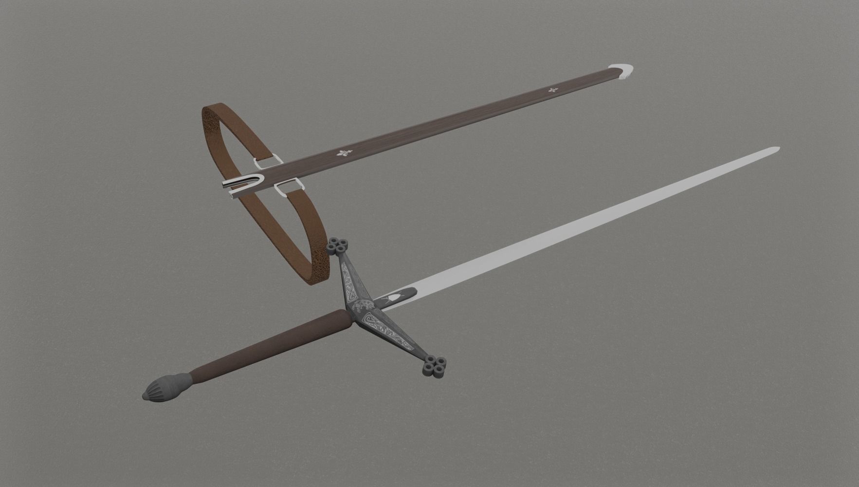 3D model Claymore Irish two-handed swordwith his sheath VR / AR / low ...