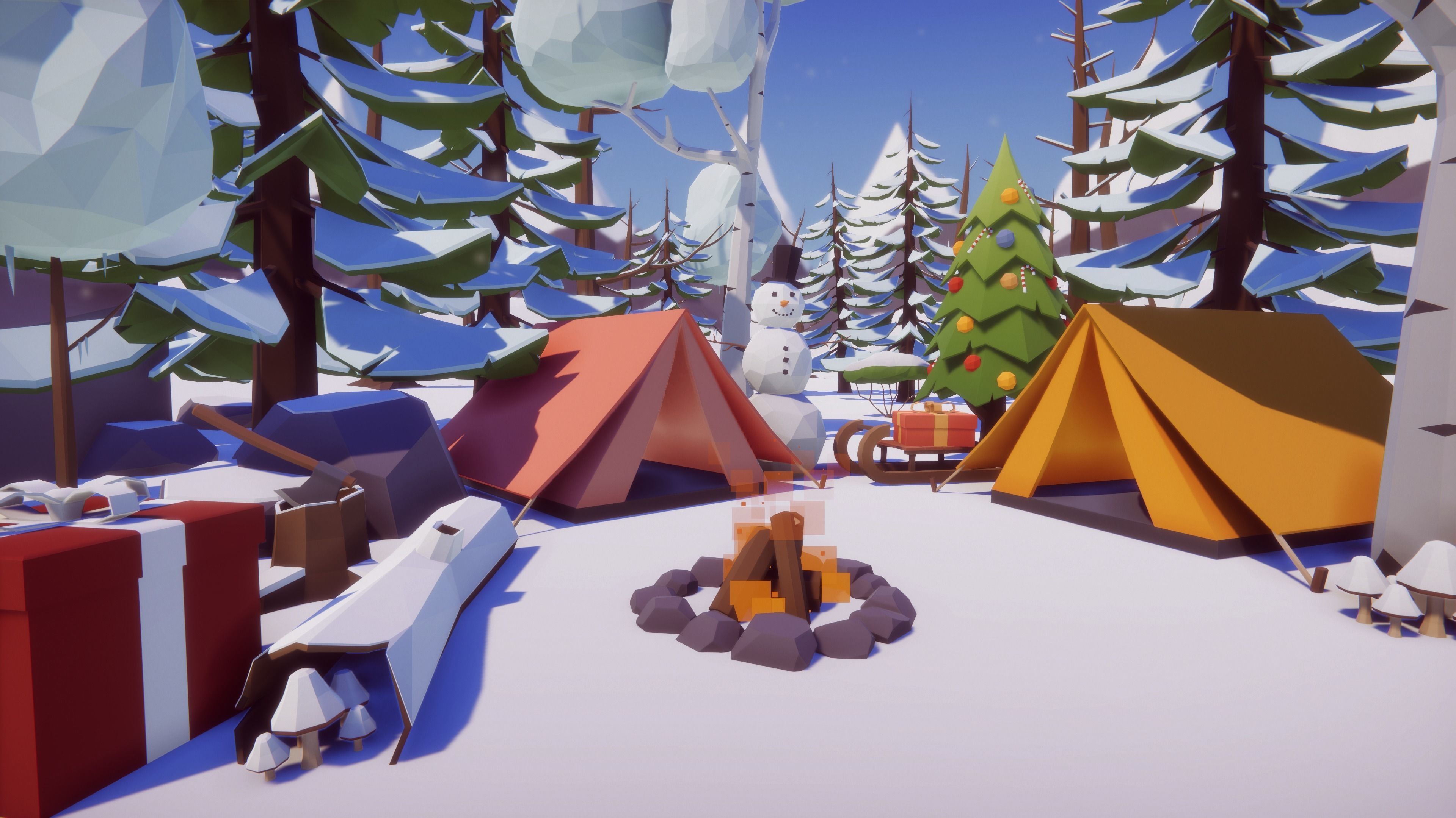 3D model Low Poly Nature - 4 Seasons Trees Grass and Rocks VR / AR ...