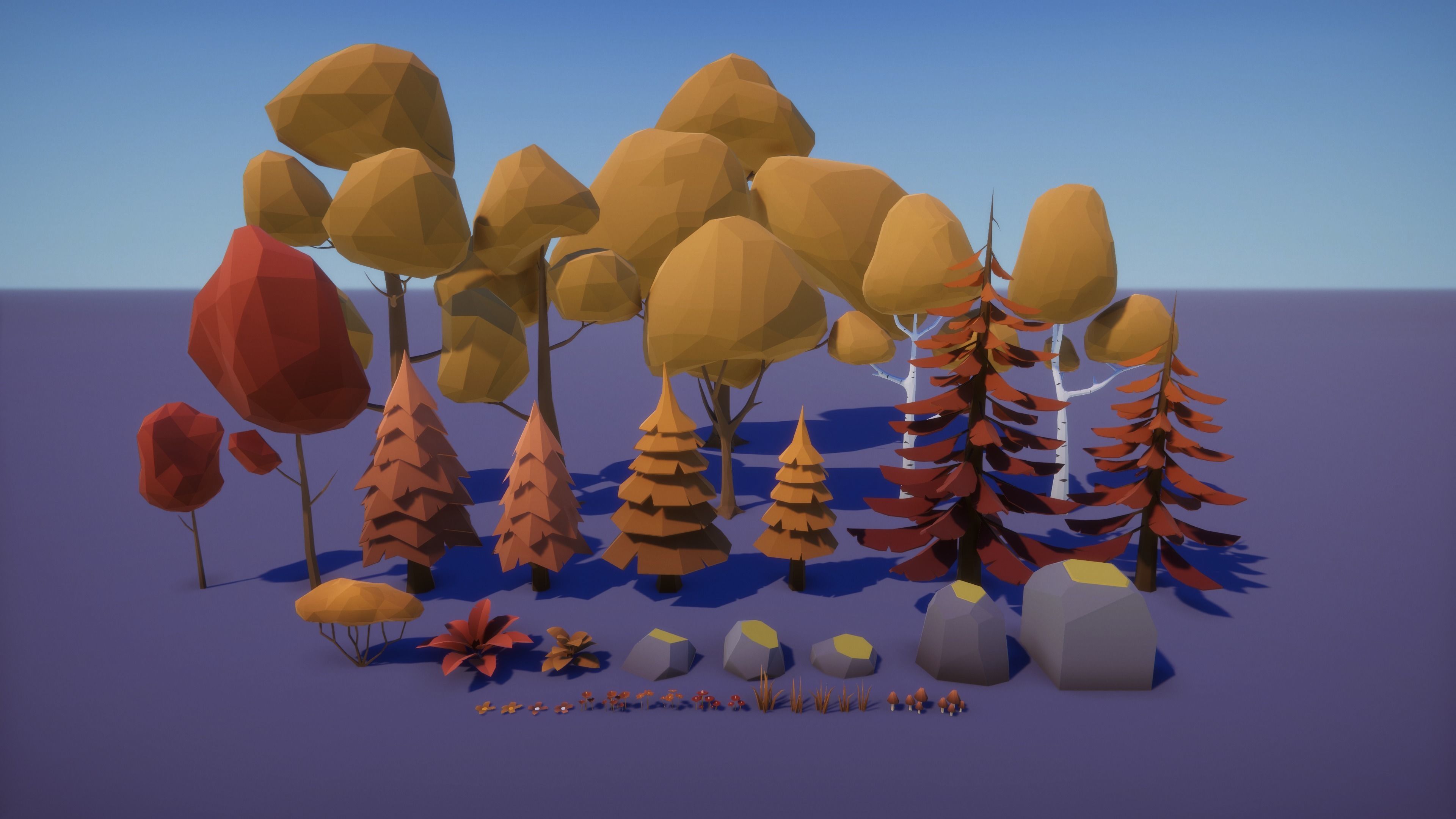 3D model Low Poly Nature - 4 Seasons Trees Grass and Rocks VR / AR ...
