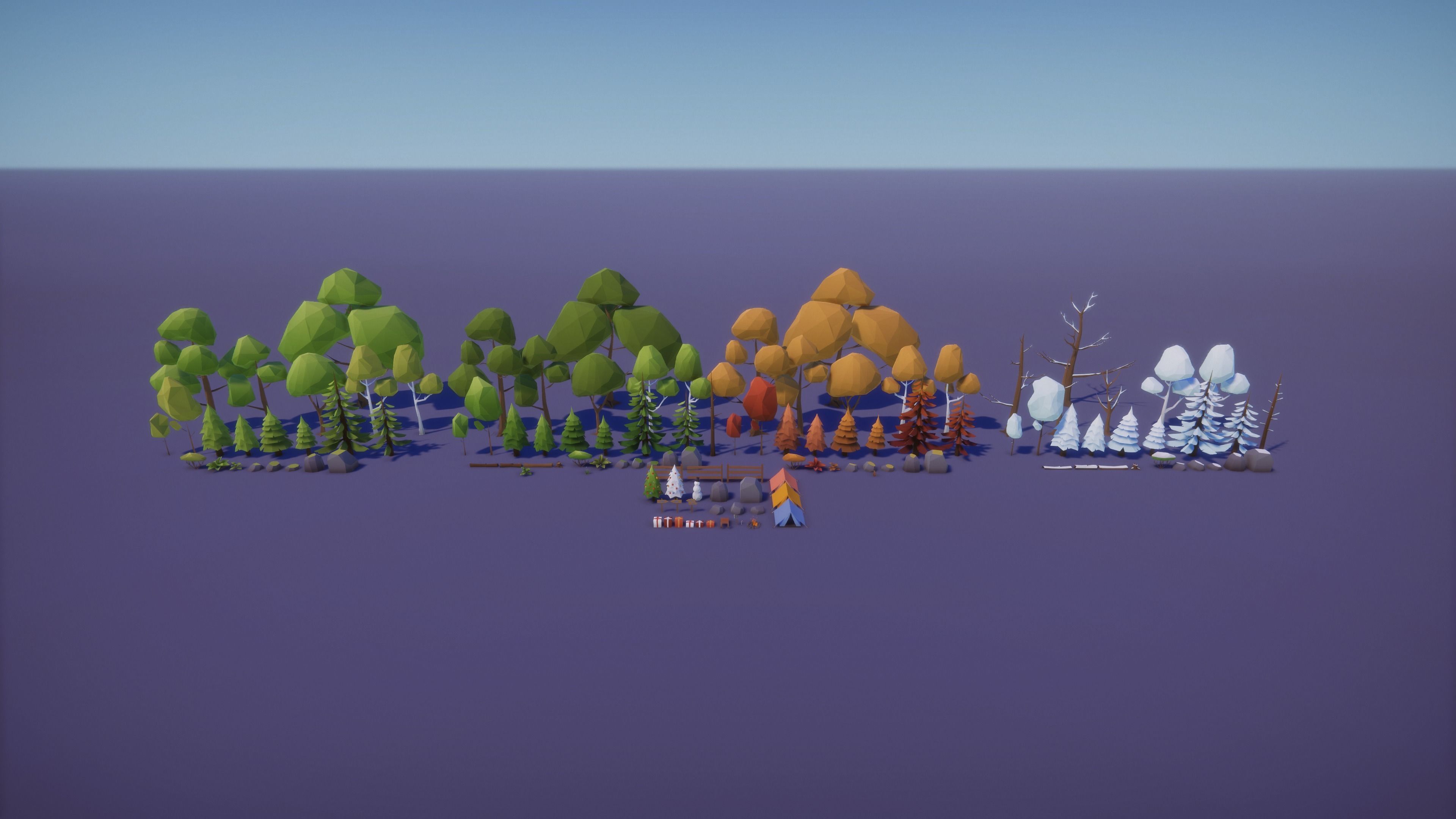 3D model Low Poly Nature - 4 Seasons Trees Grass and Rocks VR / AR ...