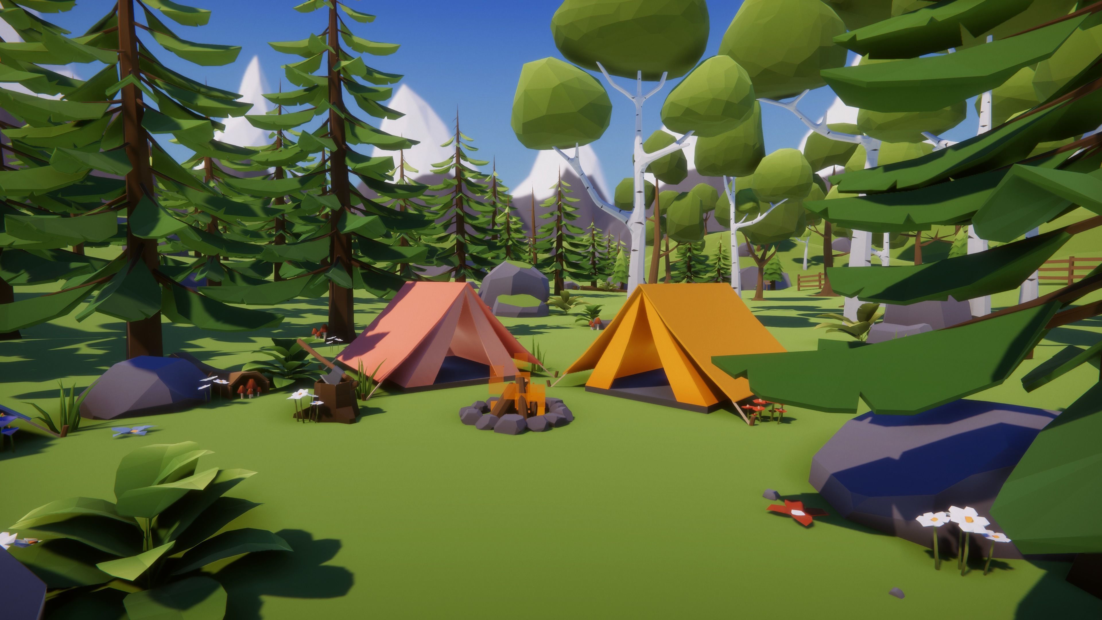 3D model Low Poly Nature - 4 Seasons Trees Grass and Rocks VR / AR ...