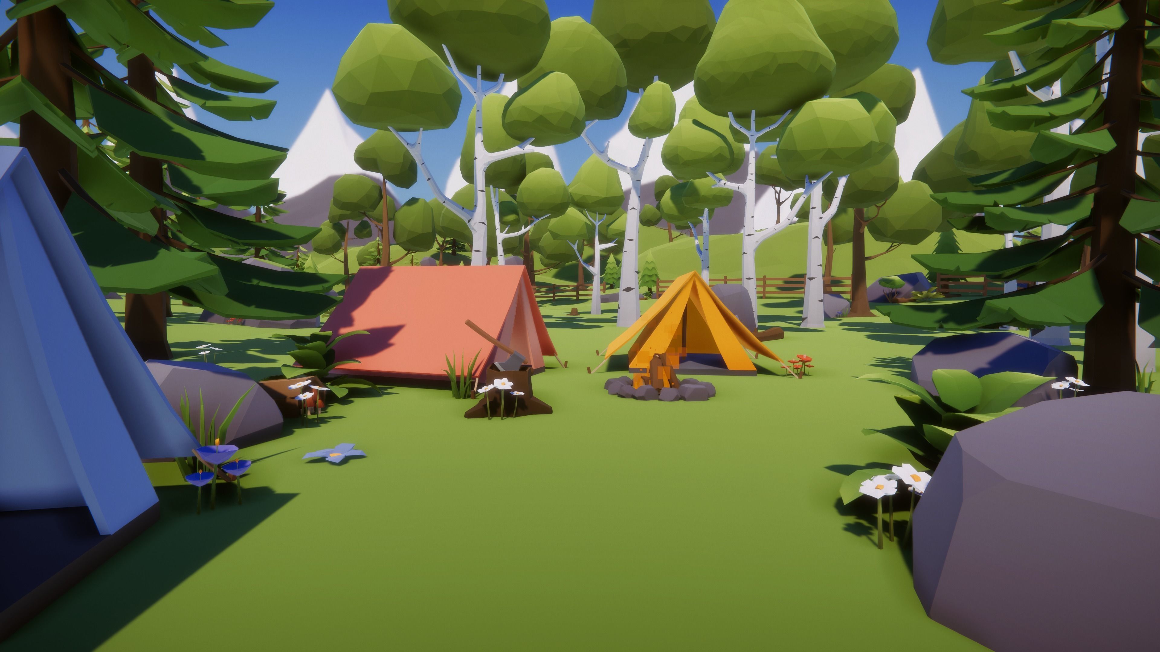 3D model Low Poly Nature - 4 Seasons Trees Grass and Rocks VR / AR ...