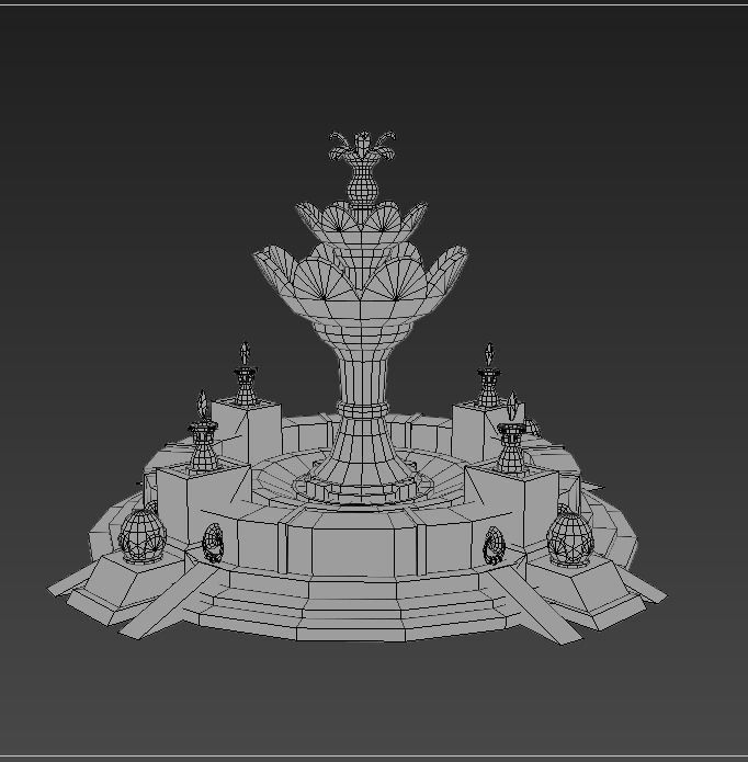 3D model Hand-painted low poly model of park water pool VR / AR / low ...