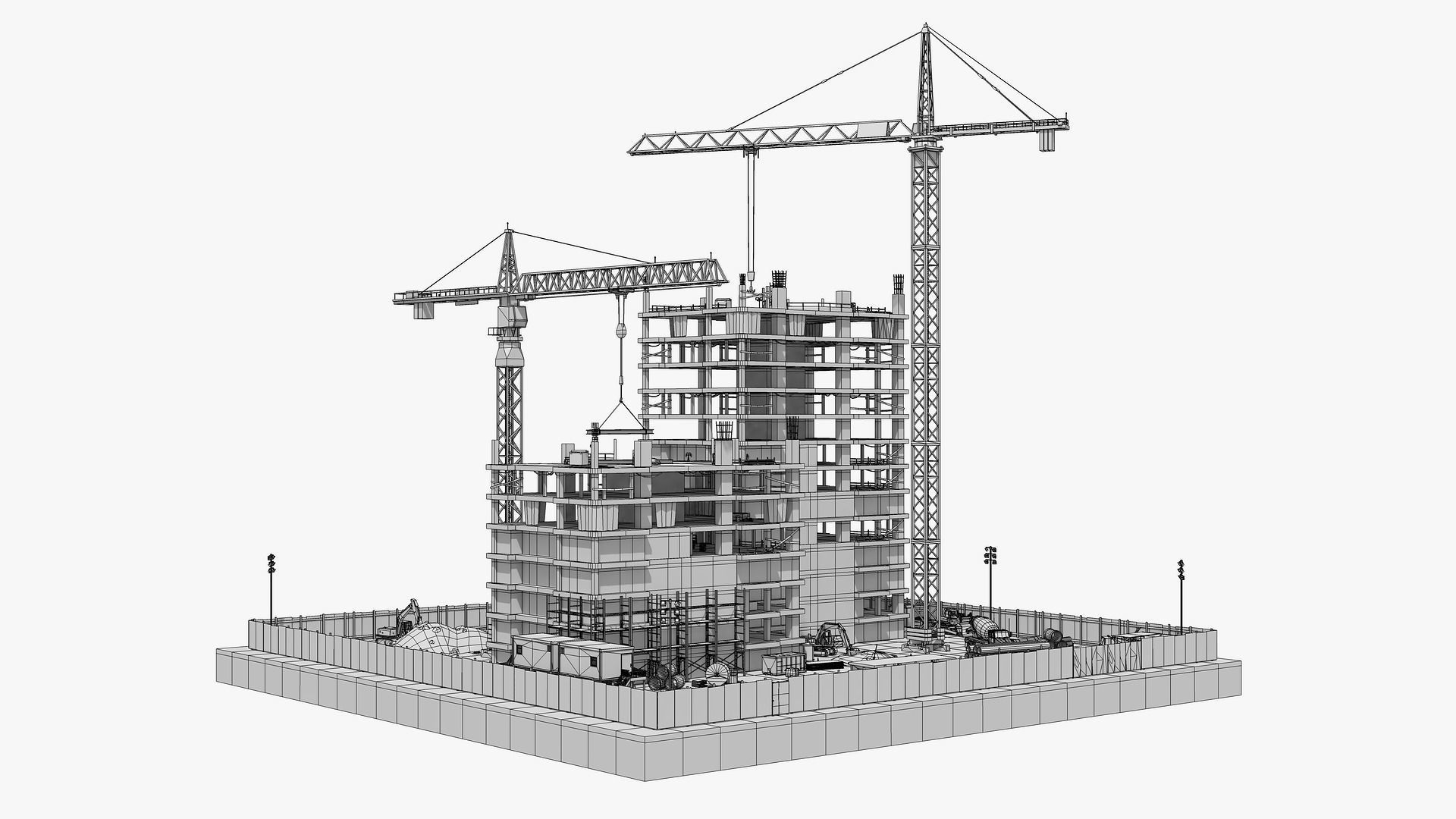3D model Two Tower Building Under Construction Scene VR / AR / low-poly ...