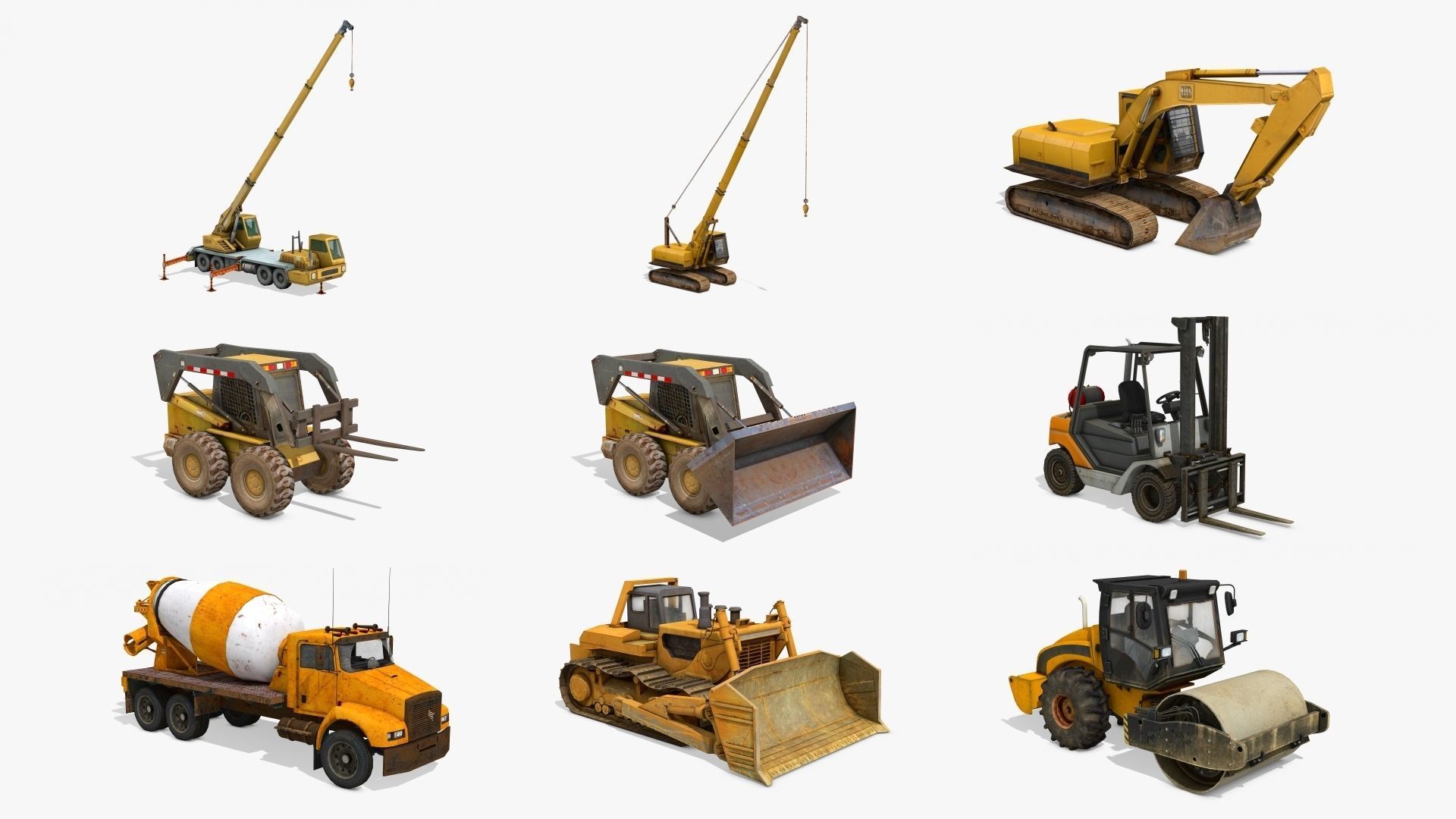 3D model Construction Equipment Vehicles 9 Cranes 3D Models VR / AR ...