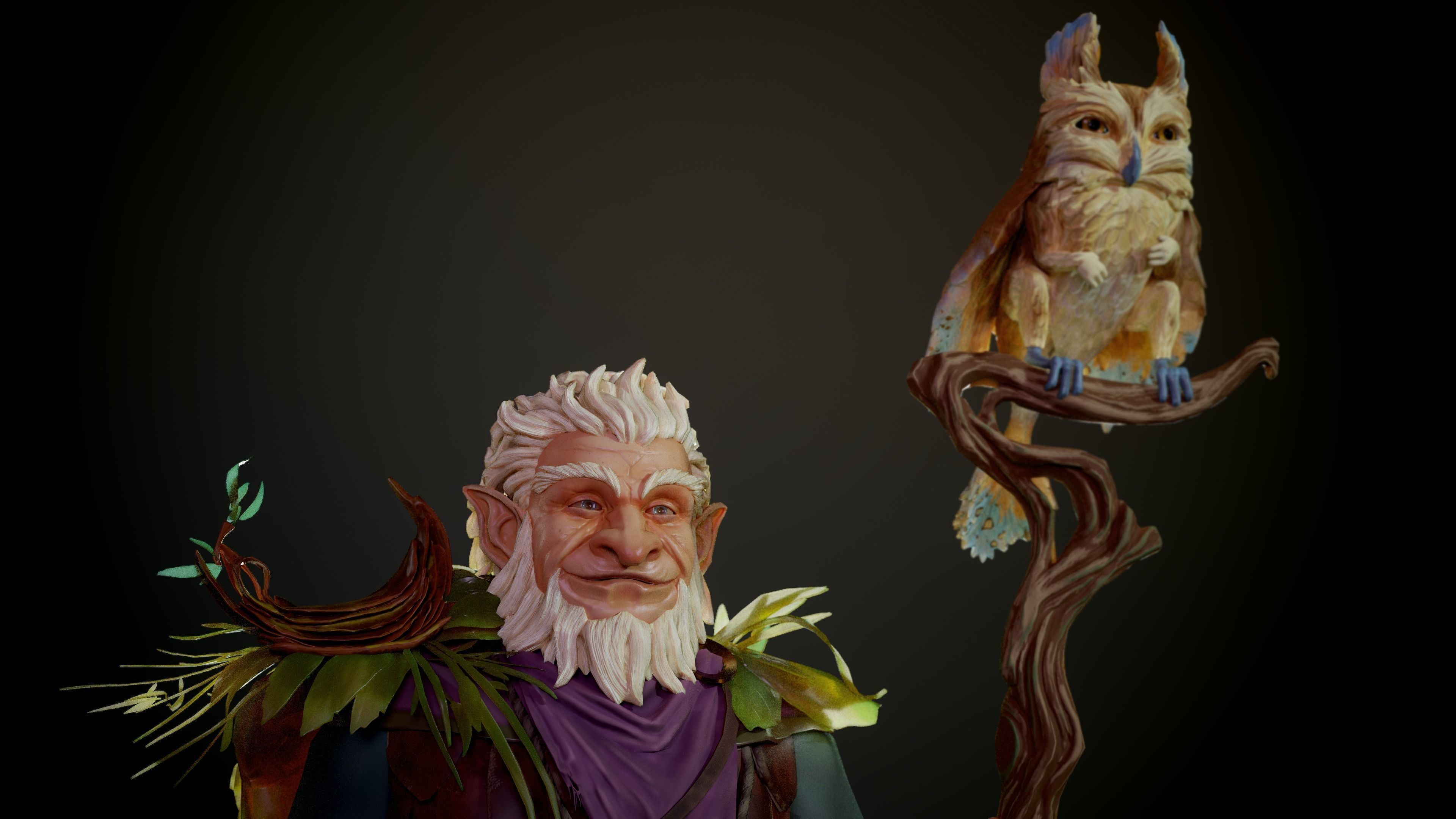 3D model Low poly character druid with creature VR / AR / low-poly ...