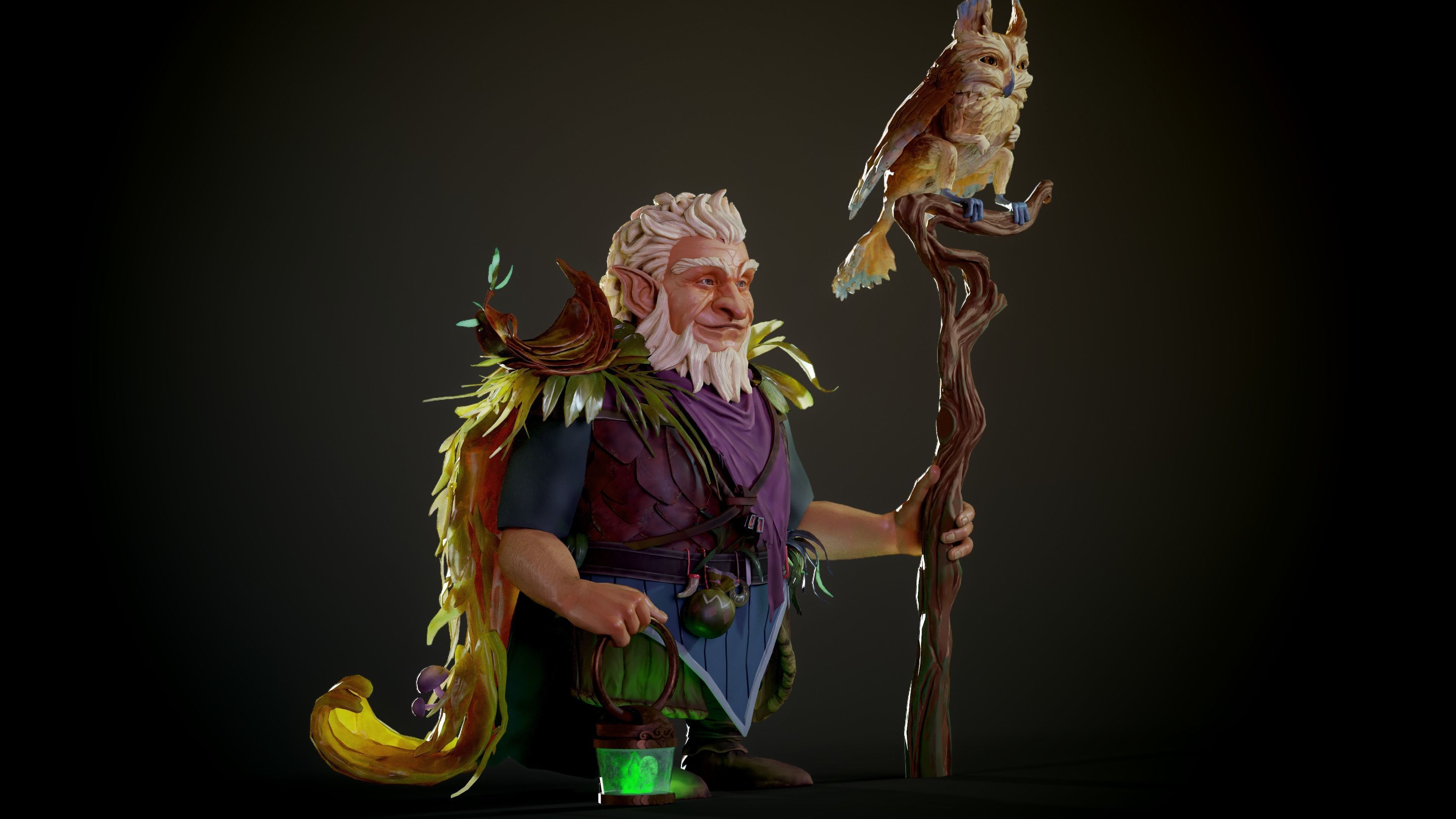 3D model Low poly character druid with creature VR / AR / low-poly ...