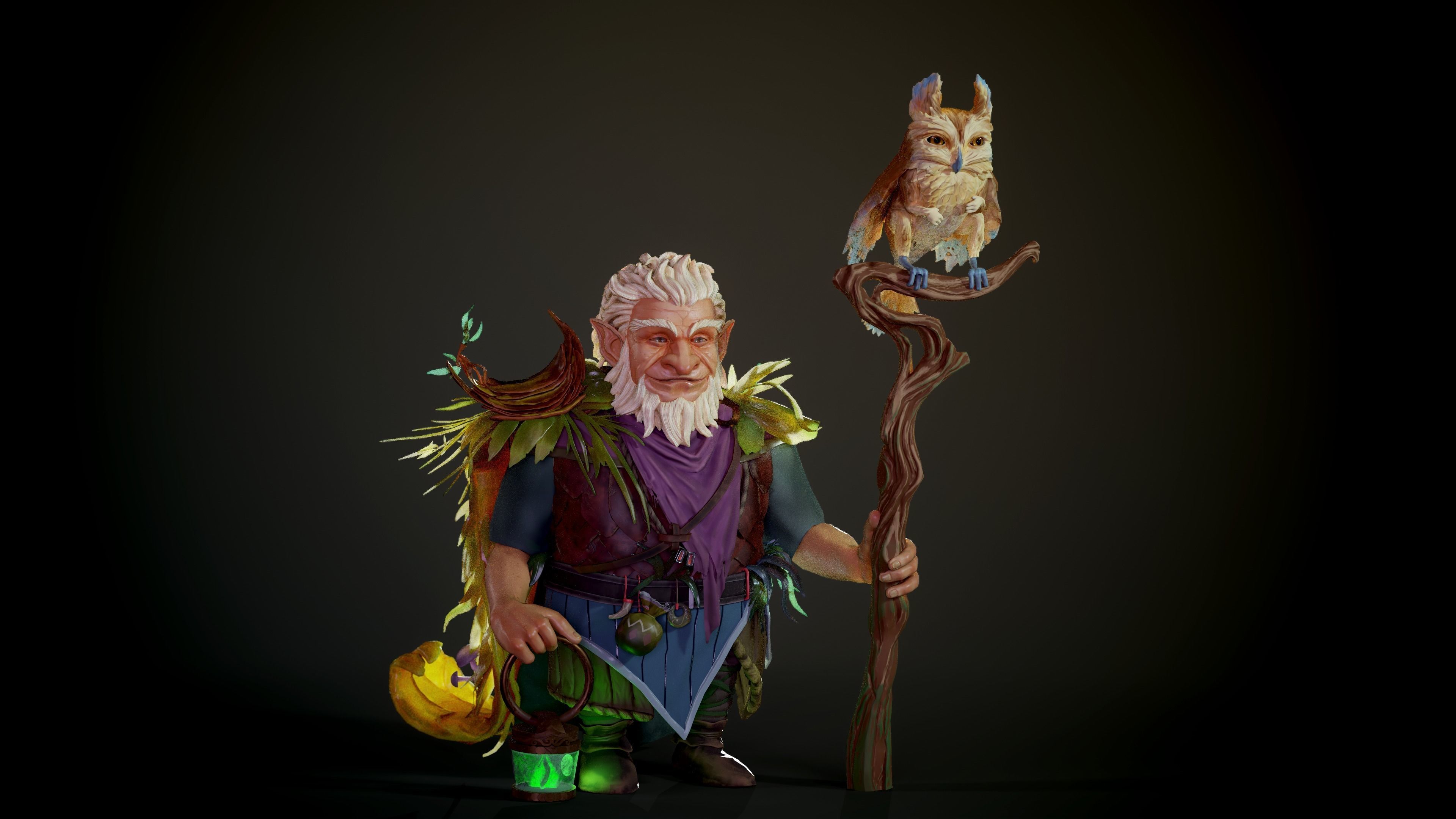 3D model Low poly character druid with creature VR / AR / low-poly ...