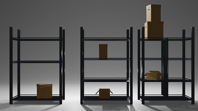 3D model Metal Shelf and Shelves and Cardboard Boxes Gift VR / AR / low ...