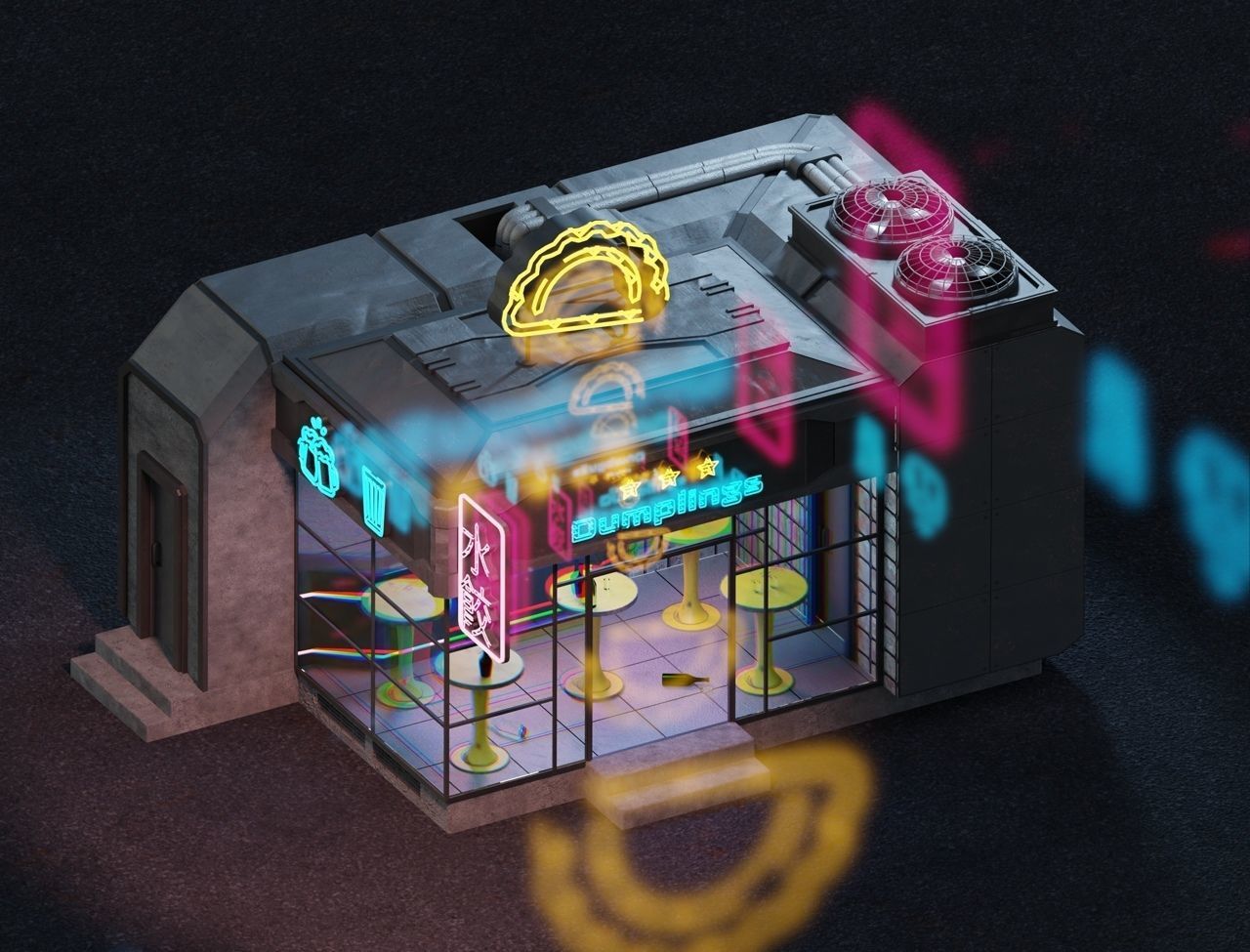 3D model Cyberpunk cafe VR / AR / low-poly | CGTrader