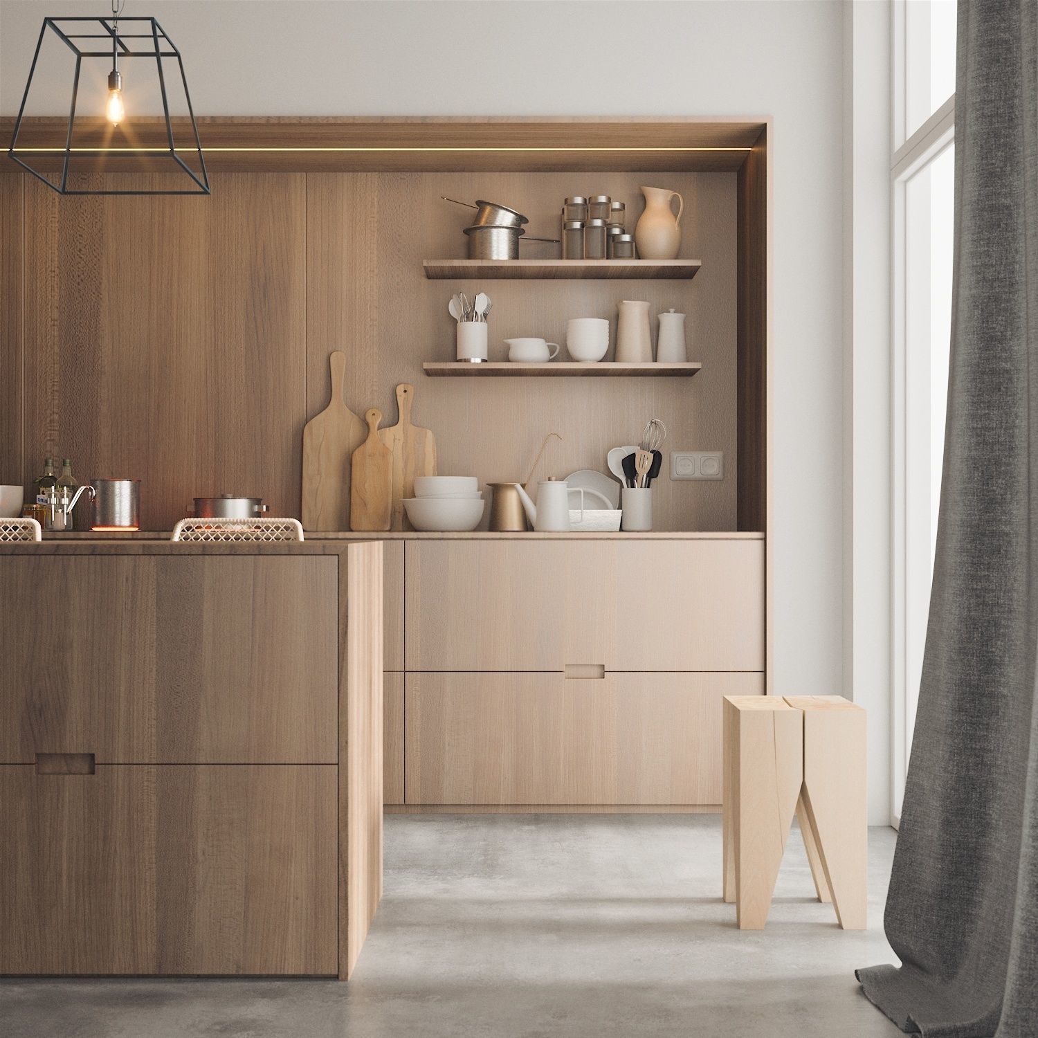 kitchen modern with wooden cabinets 3D model | CGTrader