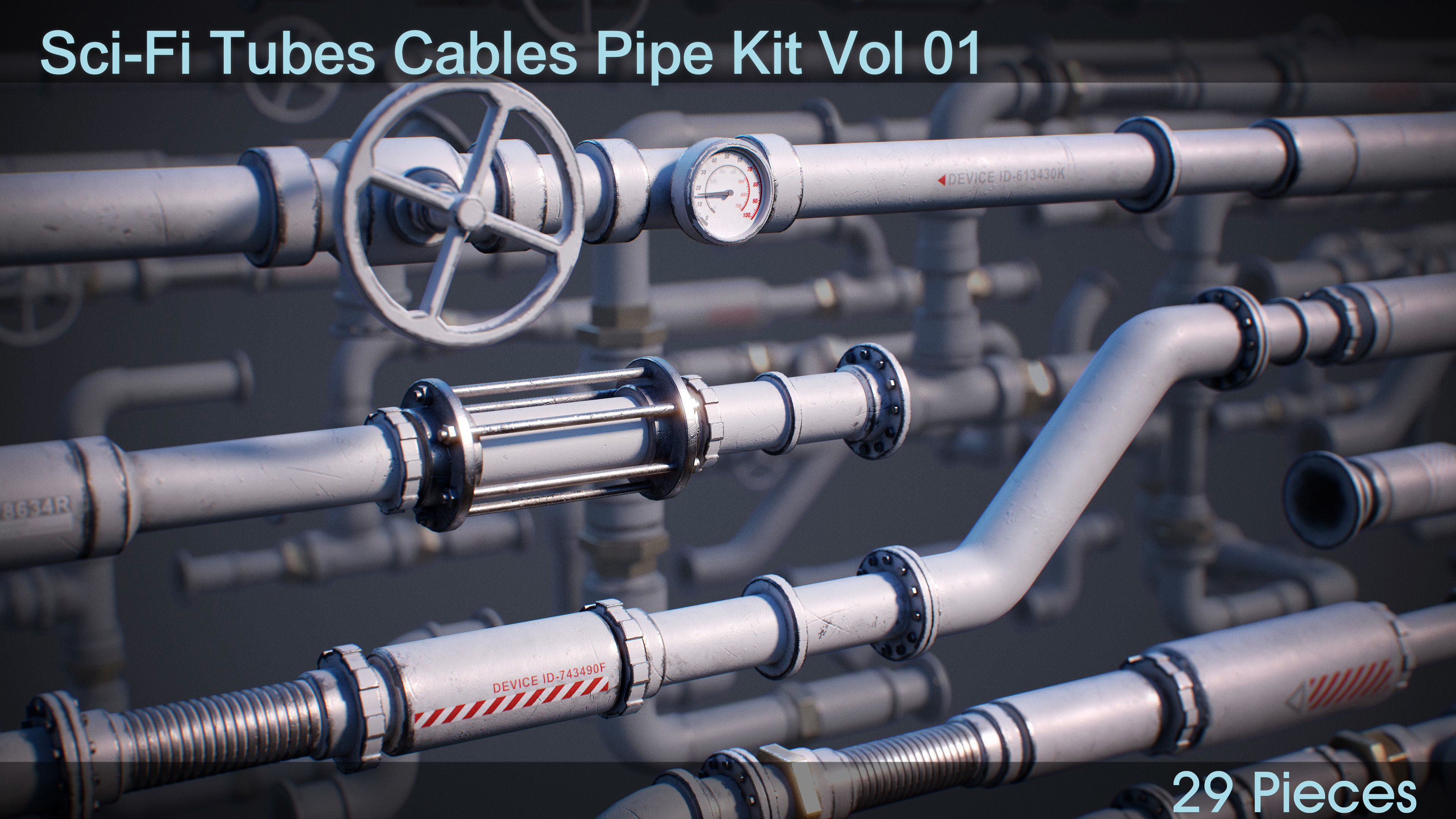 3D model Sci-Fi Tubes Cables Pipe Kit Vol 01-PBR VR / AR / low-poly ...