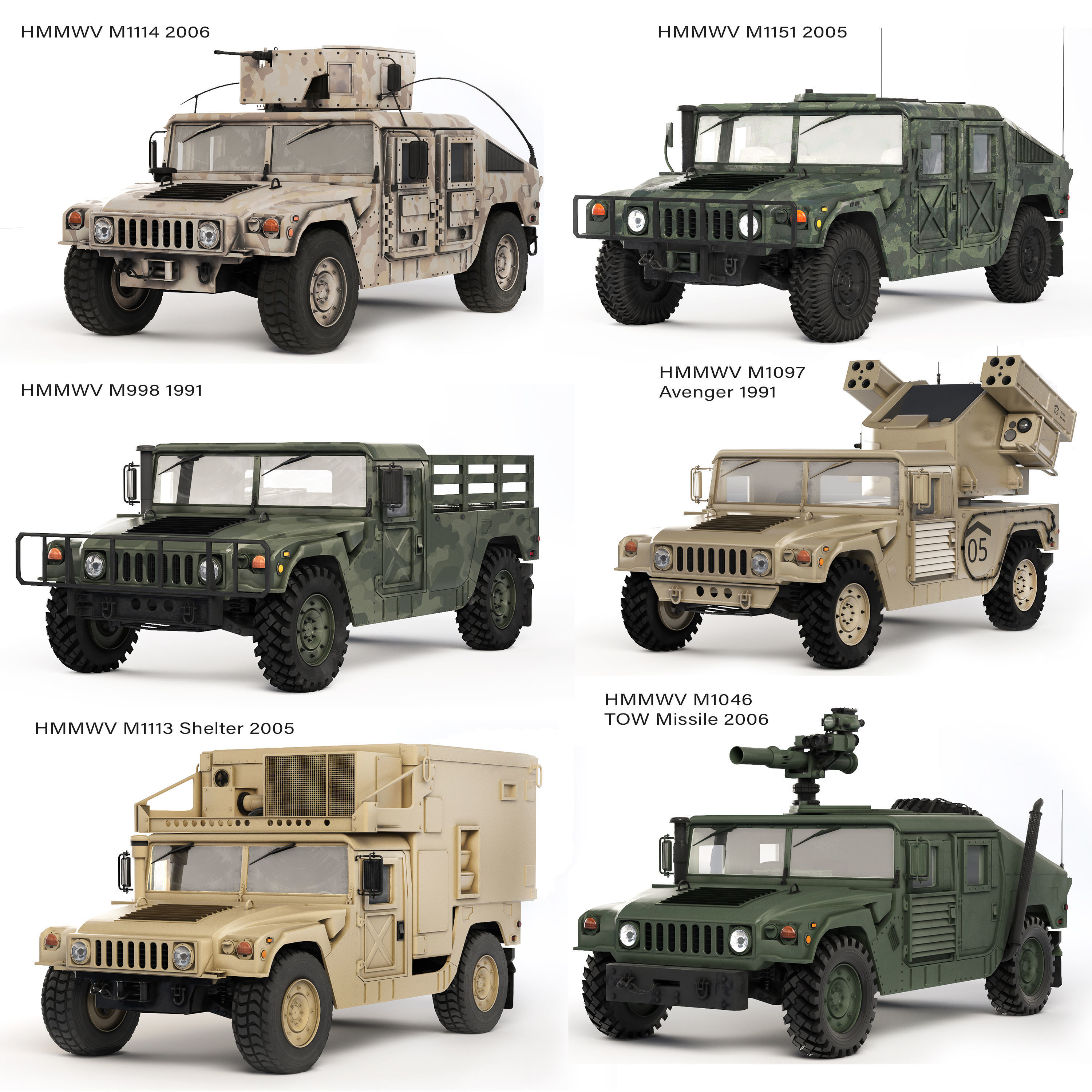 Humvee Military M1151 M1114 M998 M1097 M1113 M1046 3D Model Collection ...