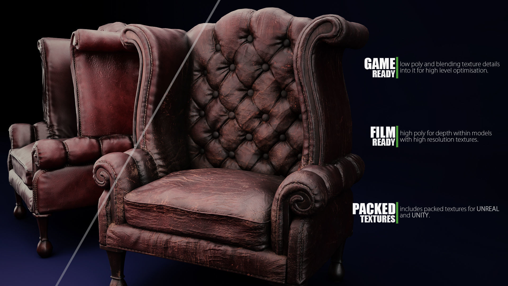 3D model Antique Chesterfield Chair VR / AR / low-poly | CGTrader