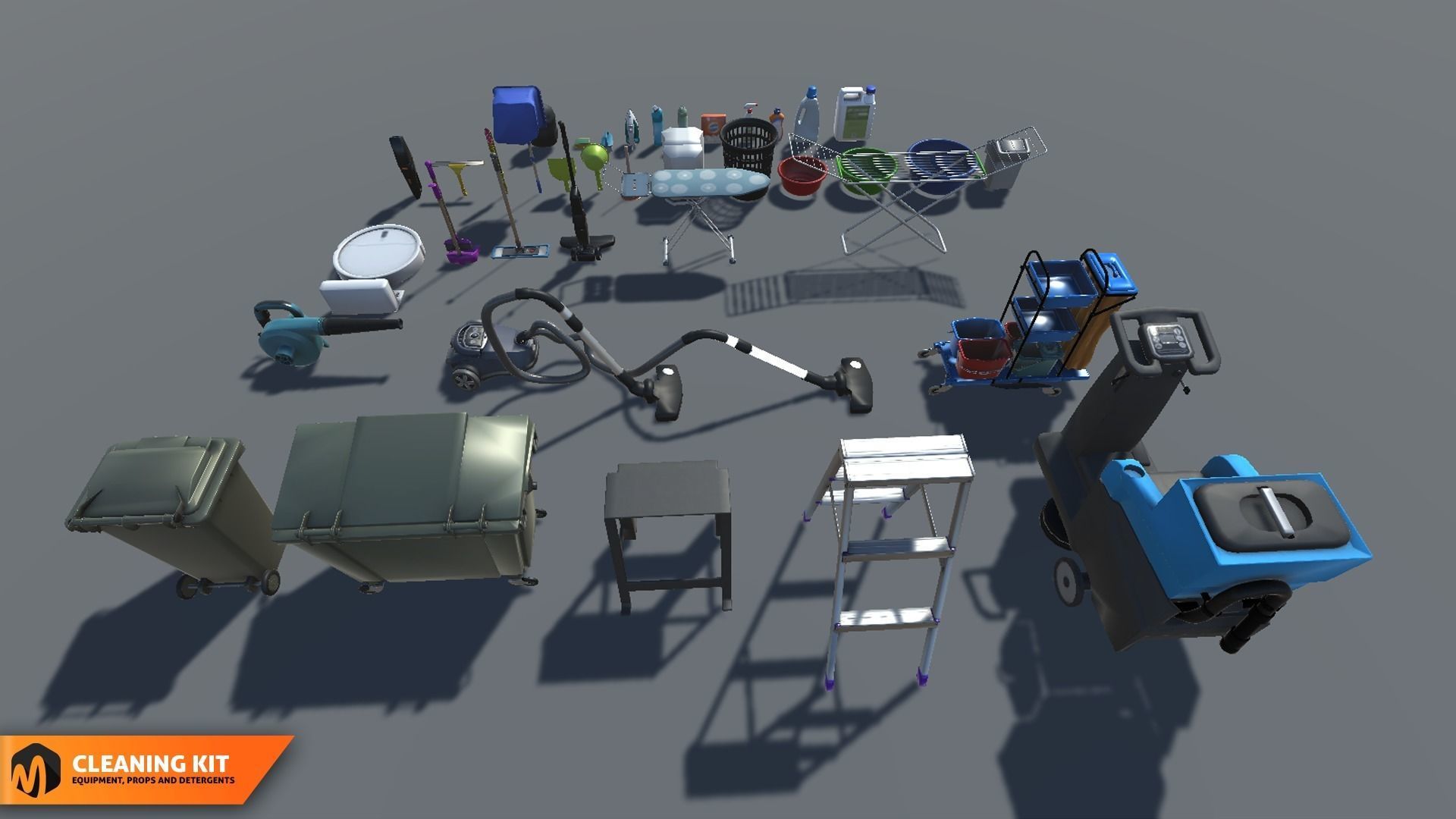 Cleaning kit - equipment props and detergents 3D model | CGTrader