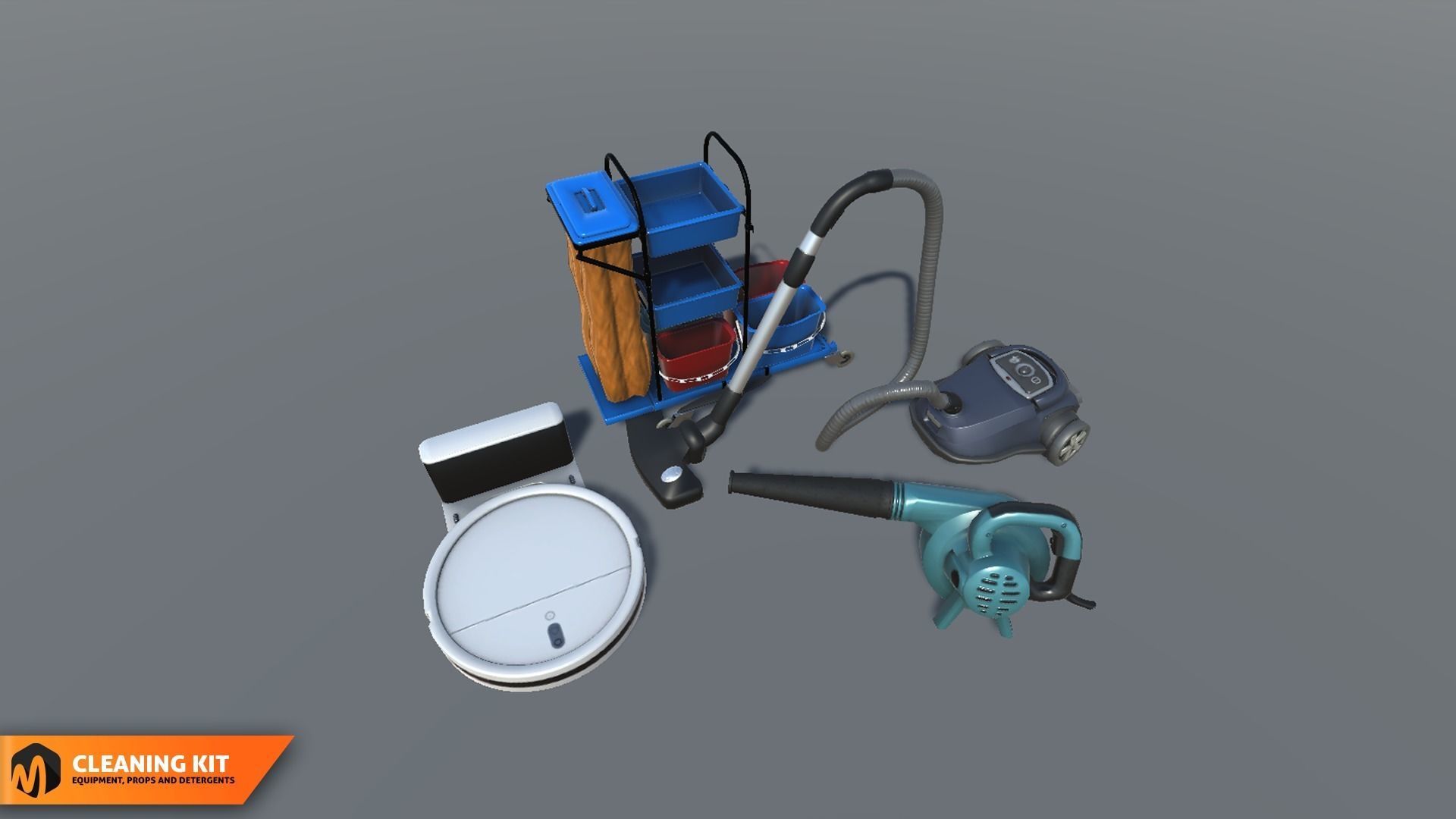 Cleaning kit - equipment props and detergents 3D model | CGTrader