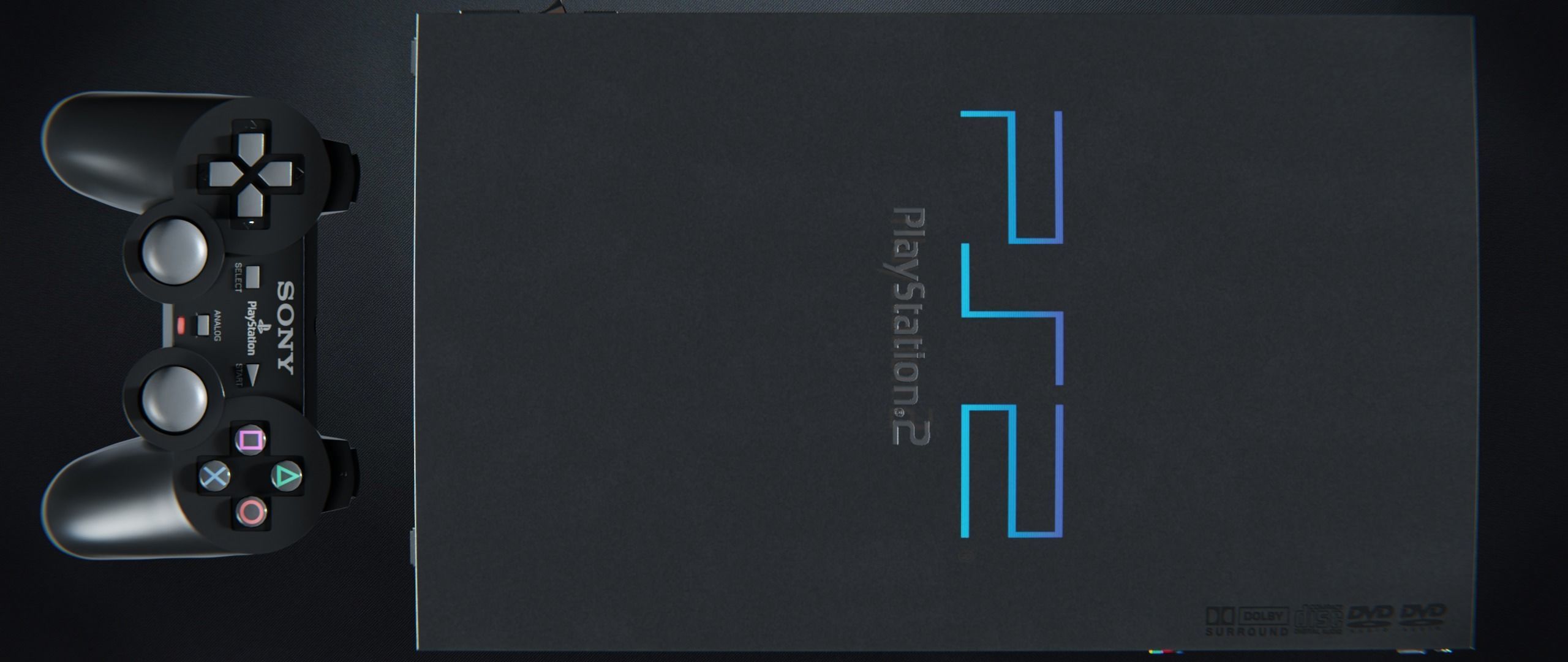 PlayStation 2 console with two controllers free 3D model | CGTrader