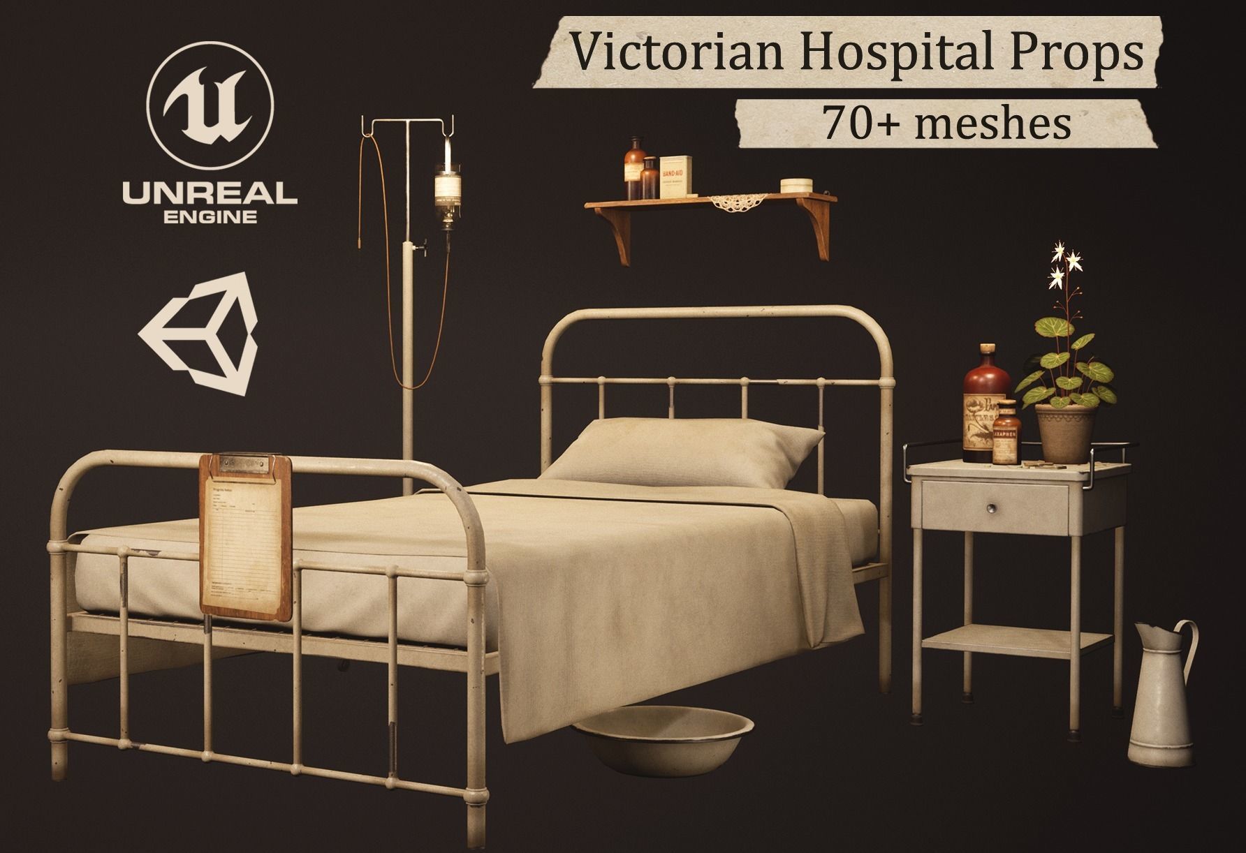 3D model Victorian Hospital Props Pack VR / AR / low-poly | CGTrader