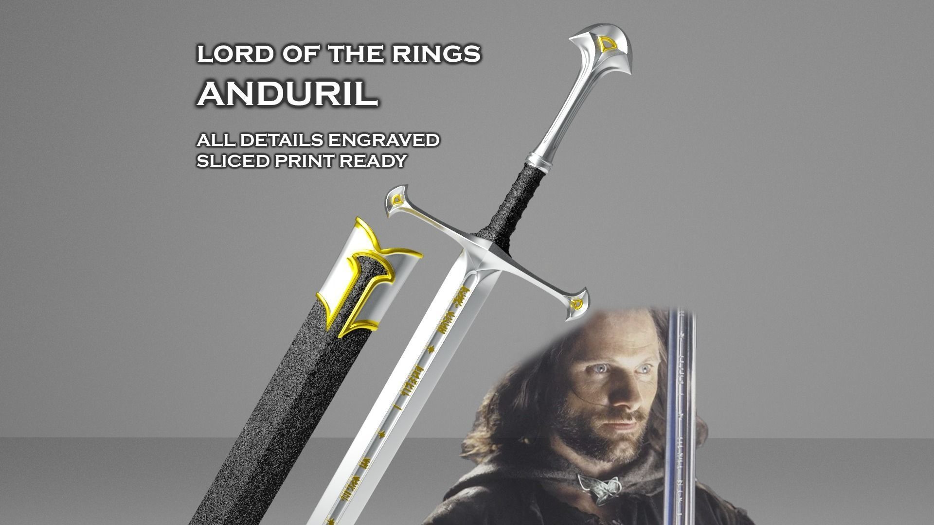 Anduril Lord of the Rings All Details Engraved Print Ready 3D model 3D ...