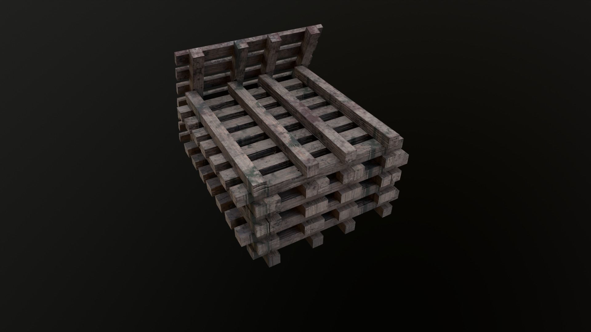 3D model Fallen stack One-sided wooden pallet on 4 supports VR / AR ...